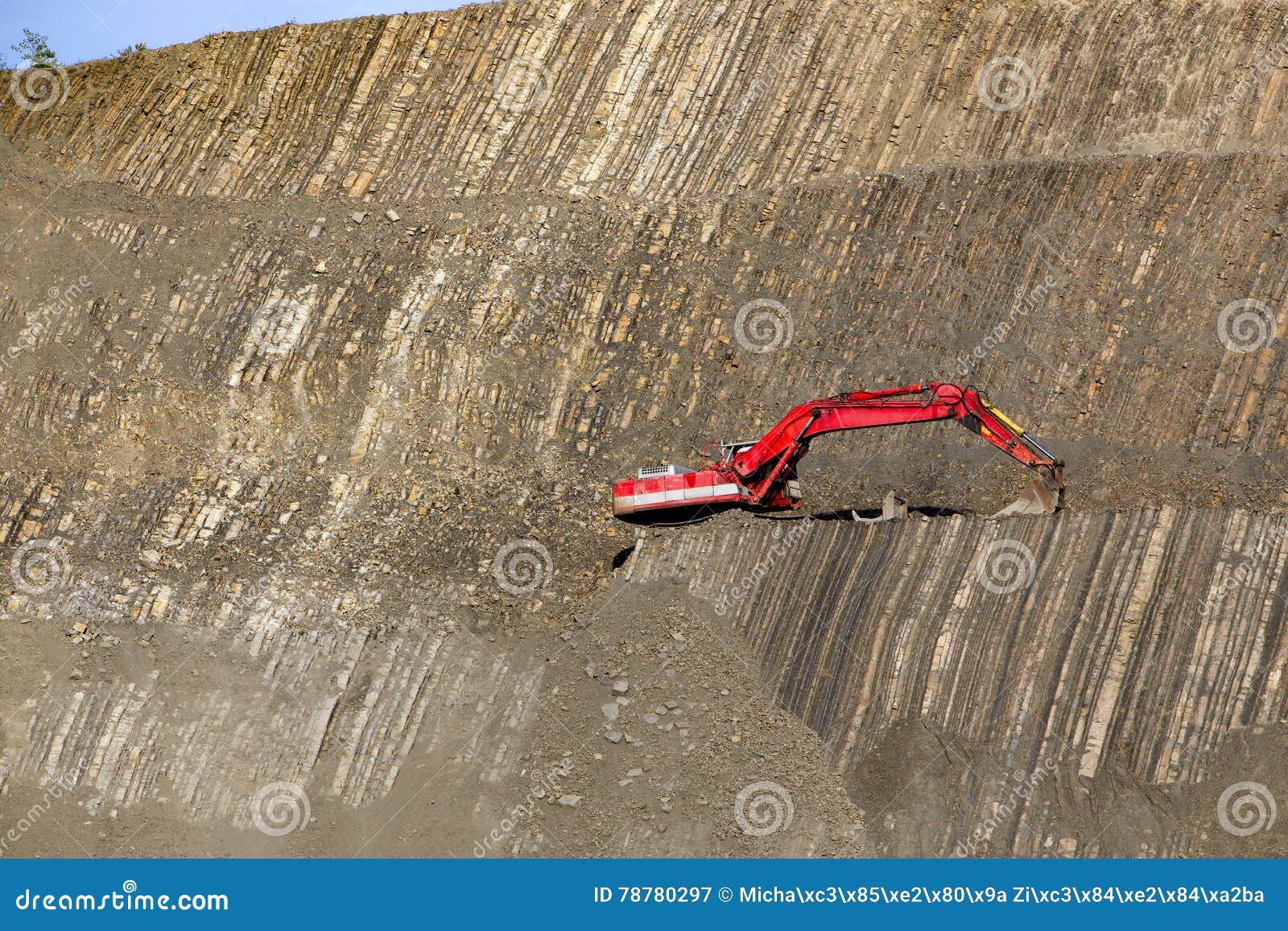 Red digger in stone-pit stock image. Image of vehicle - 78780297