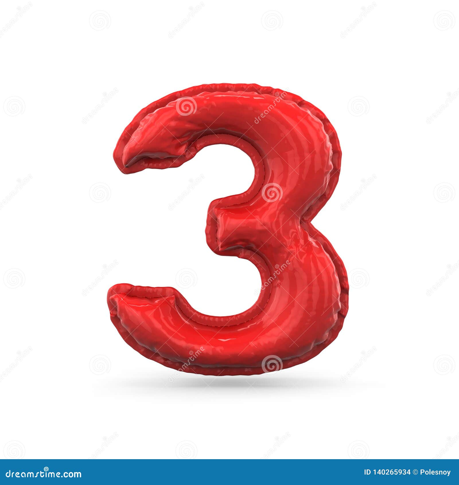 Red Digit Three Made of Inflatable Balloon Isolated. 3D Stock ...