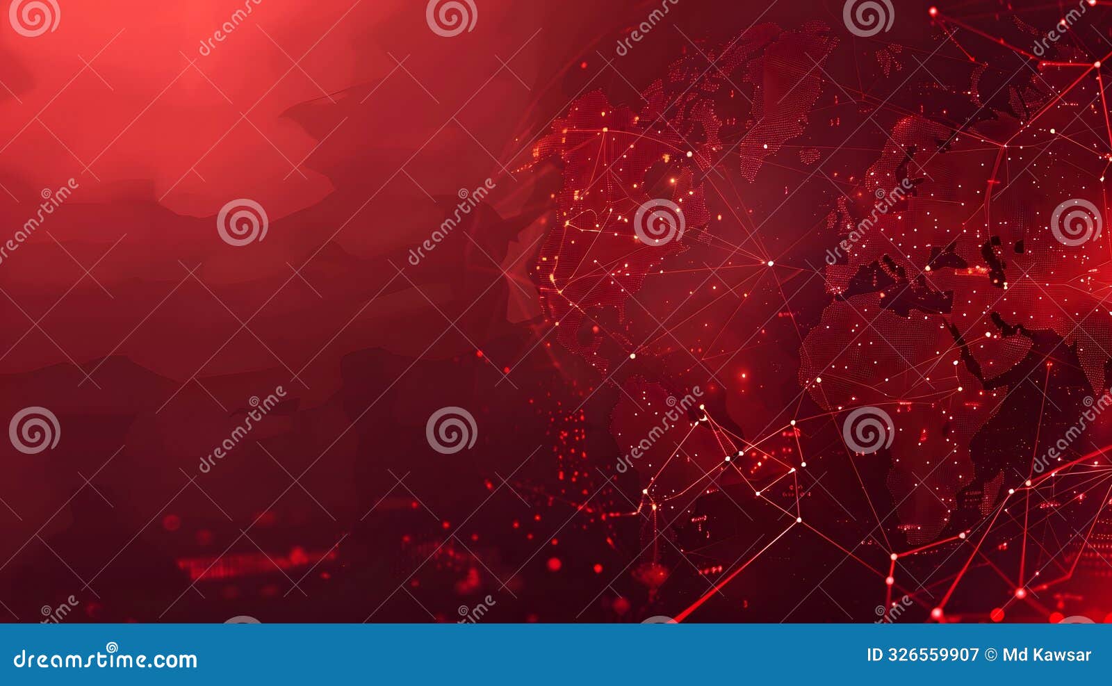 Red Digital Background with Global Network Map Stock Illustration ...