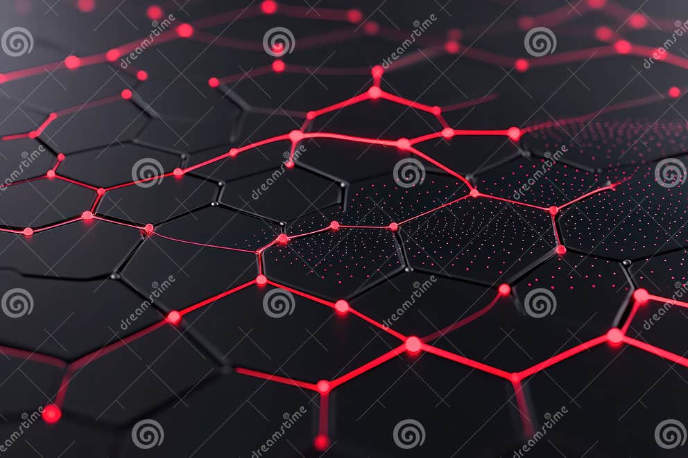 Red Digital Connection Abstract Network Structure With Plexus Effect And Polygonal Dots And