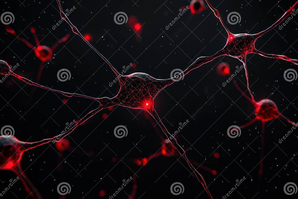 Red Digital Connection: Abstract Network Structure with Plexus Effect and Polygonal Dots and ...