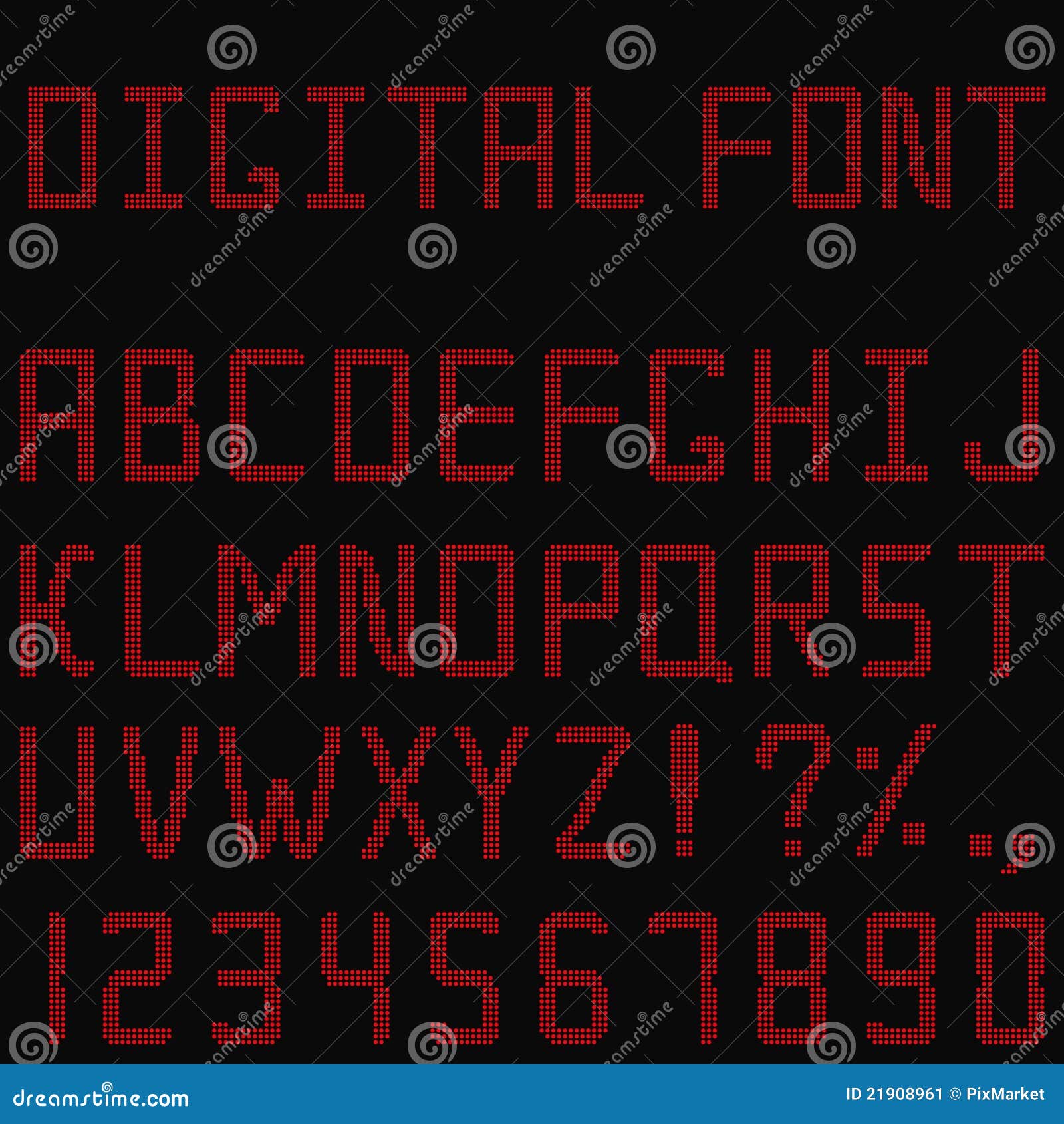 Led Digital Font Based On Dot-matrix Technology Cartoon Vector ...