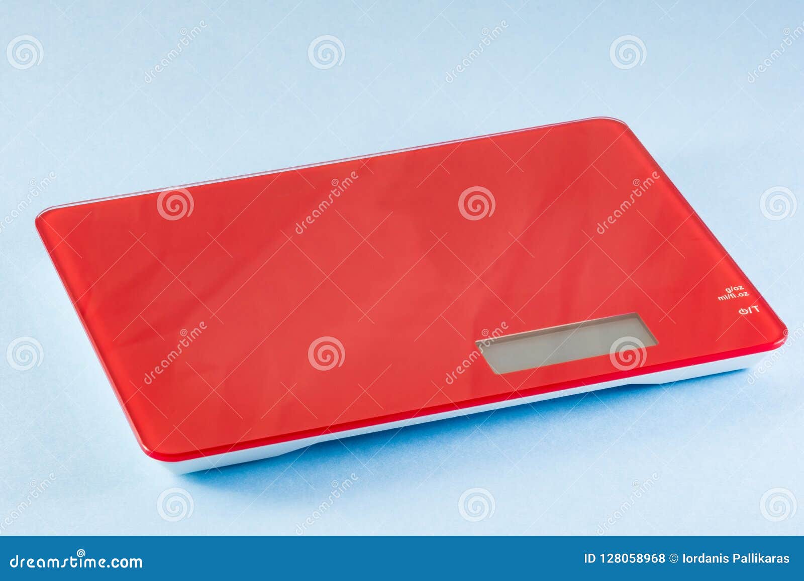 Red Digital Kitchen Scale on Blue Background Stock Photo - Image of ...