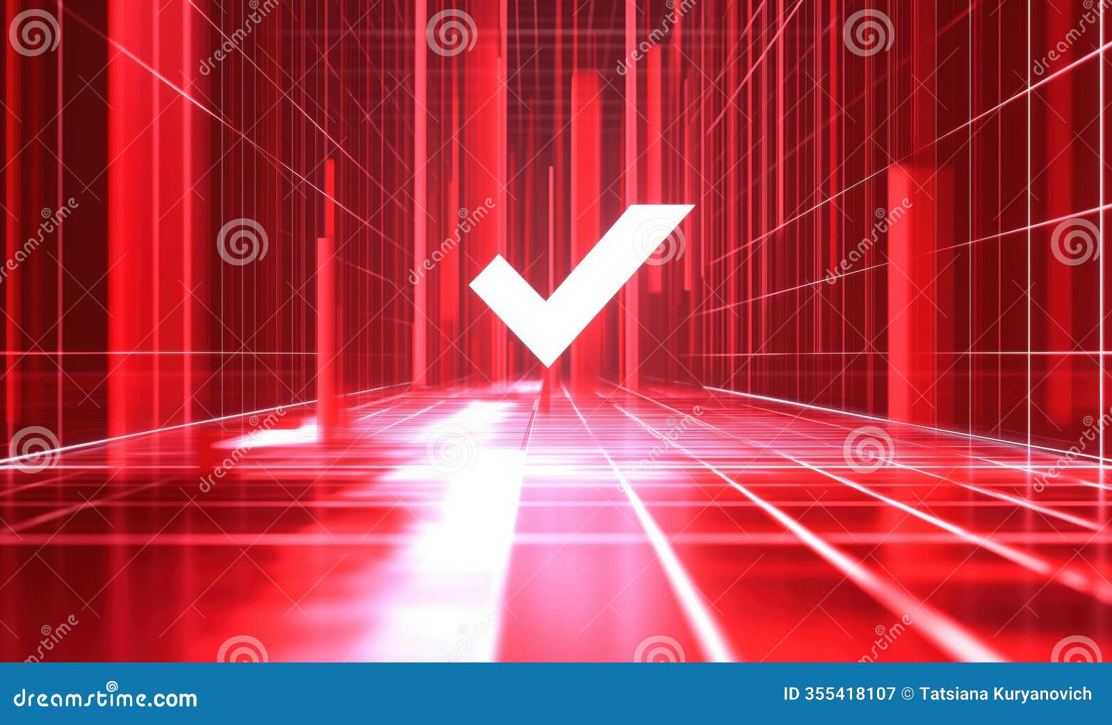 Red Digital Landscape with Check Mark Symbolizing Success and Approval ...
