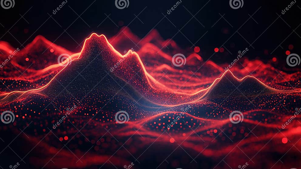 Red Digital Mountain Range Illustration. Abstract Computer Generated Image. Data Visualization ...