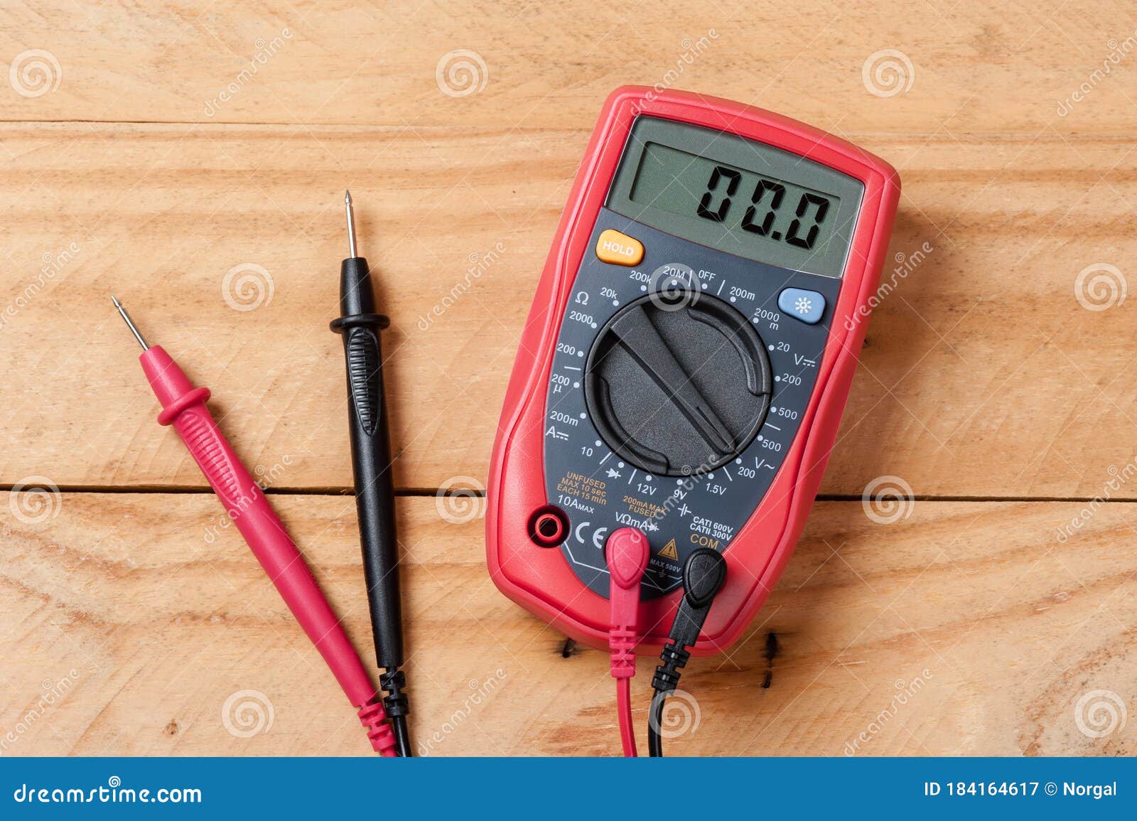 Red digital multimeter stock image. Image of accuracy - 184164617