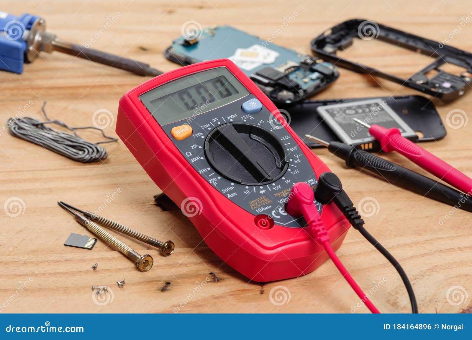 Red digital multimeter stock photo. Image of probe, electrician - 184164896