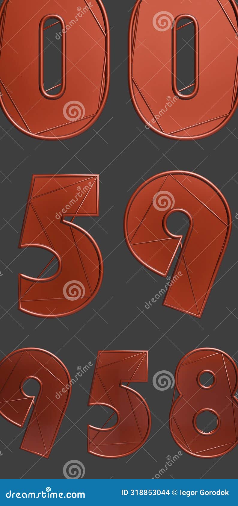 Red Digital Numbers with Geometric Design Elements Stock Illustration ...