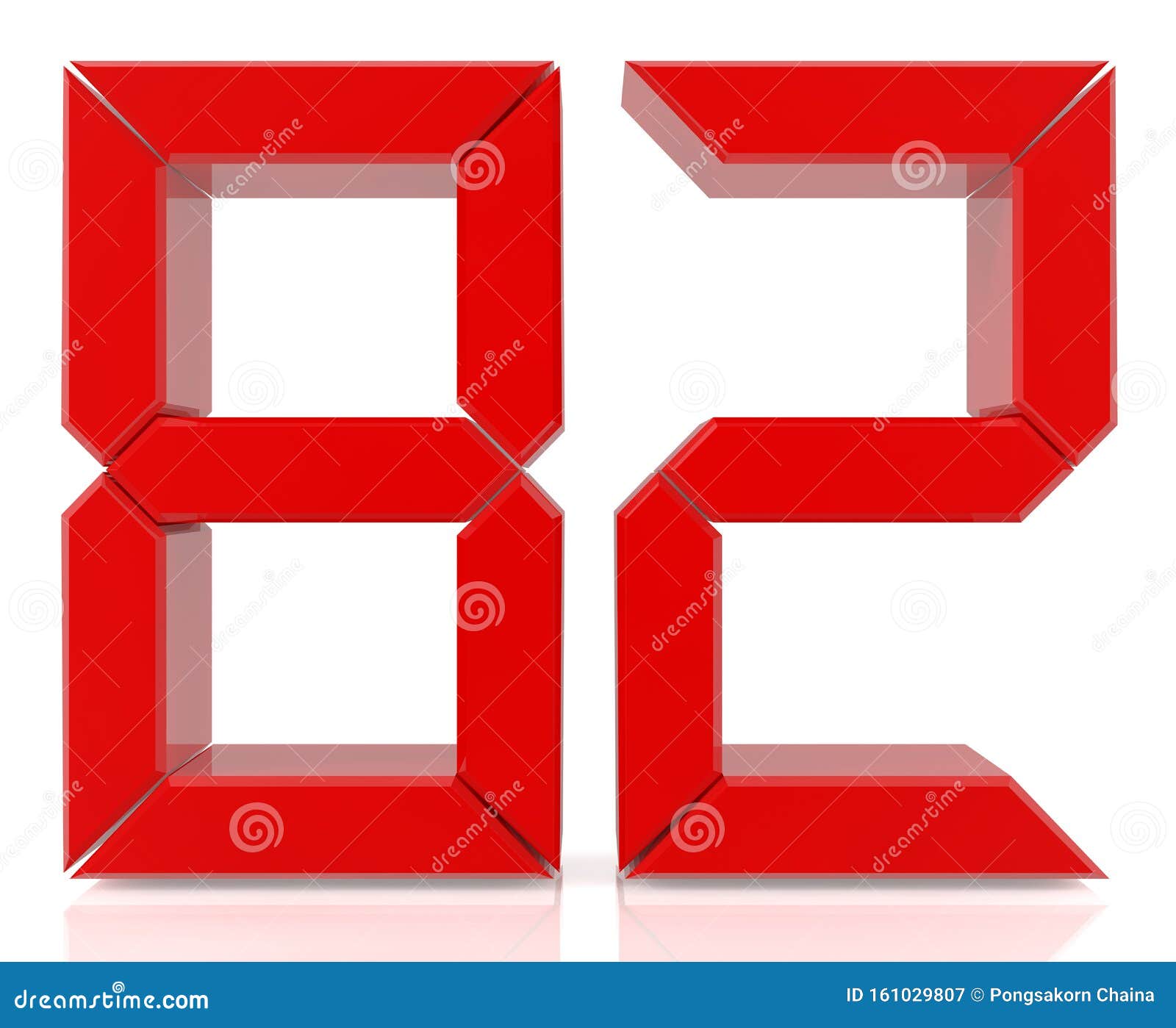 Red Digital Numbers 82 on White Background 3d Rendering Stock ...