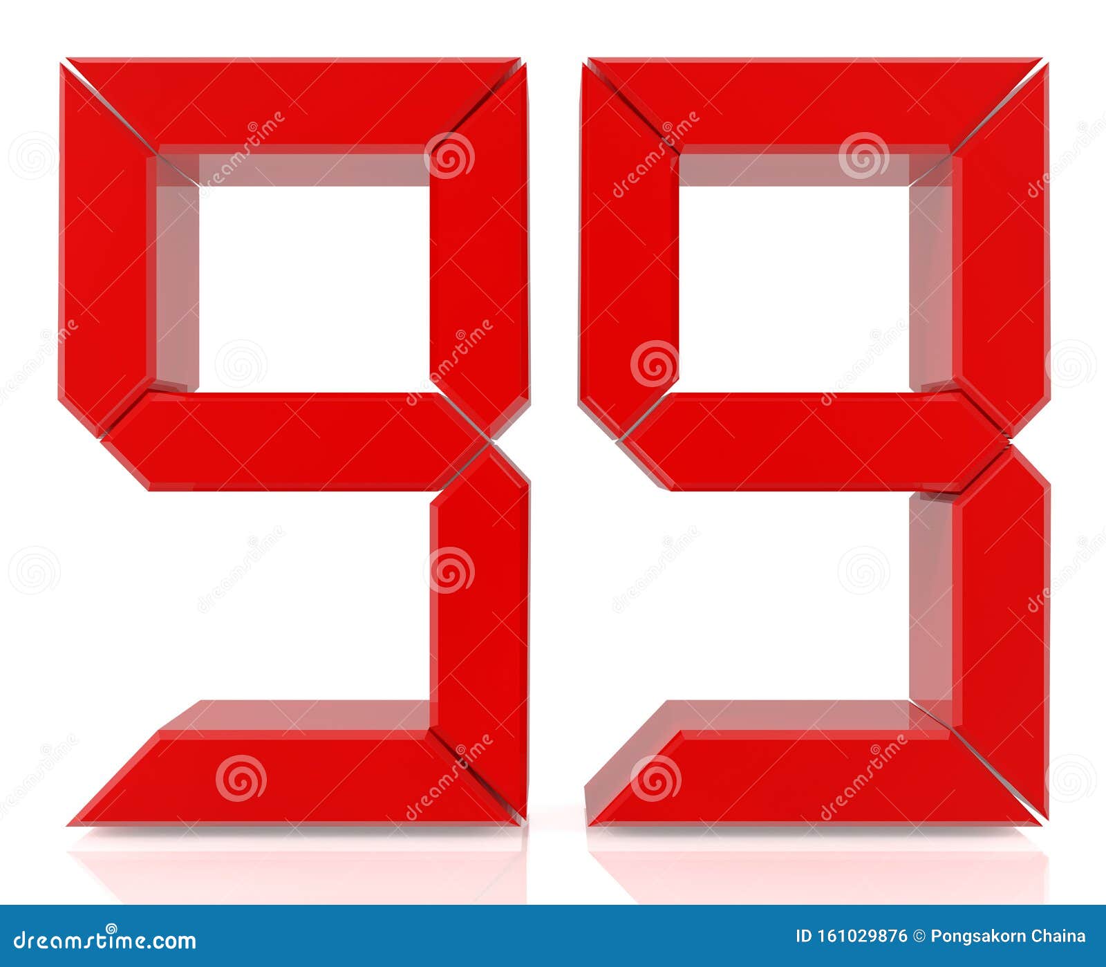 Red Digital Numbers 99 On White Background 3d Rendering Stock ...