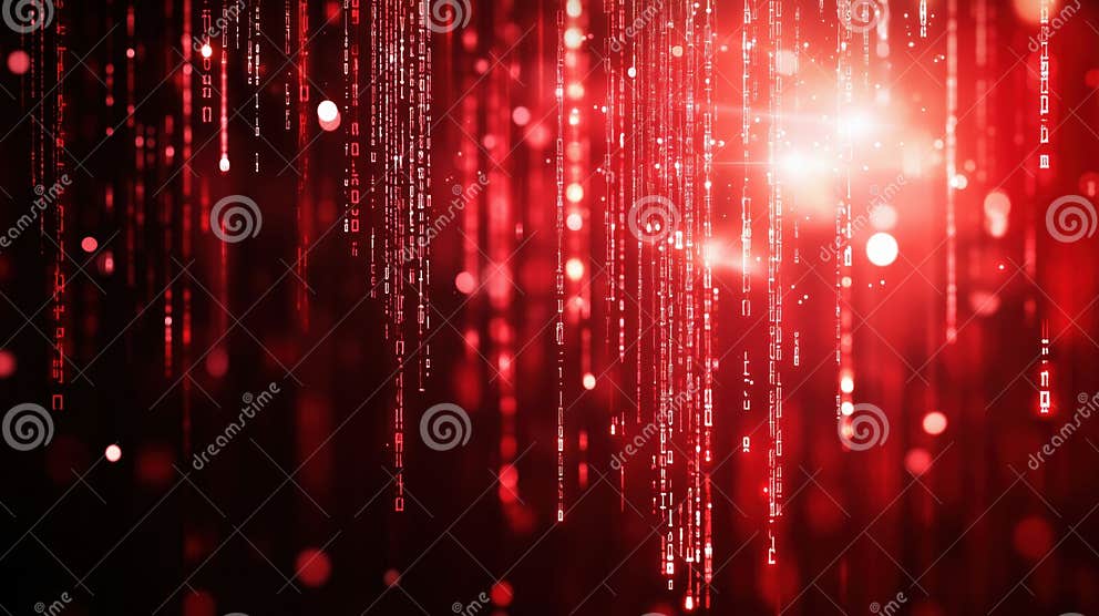 Red Digital Rain with Glowing Particles and Binary Code Stock Photo - Image of particles, binary ...