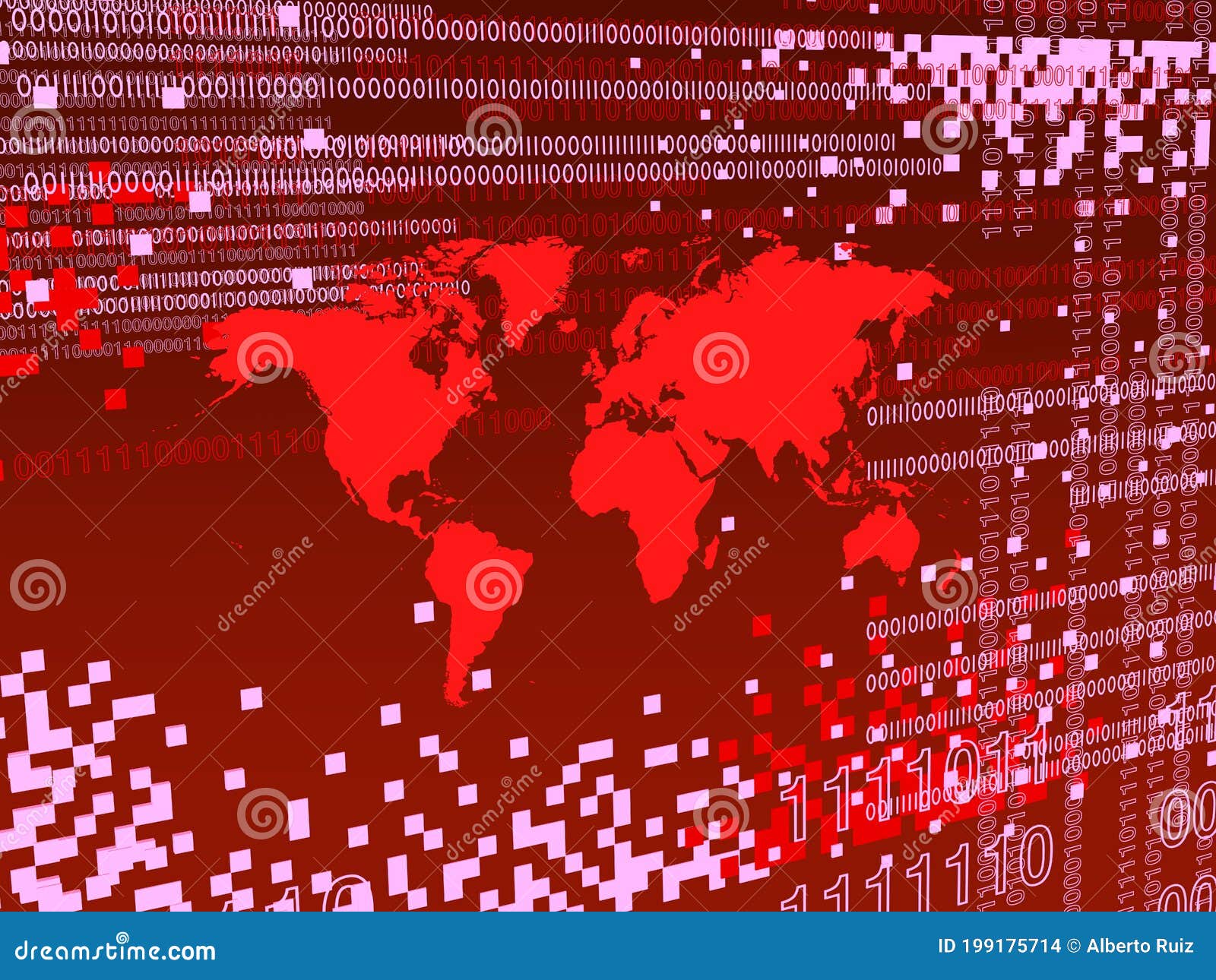 Red Digital Worlmap Background with White Pixels Stock Illustration ...