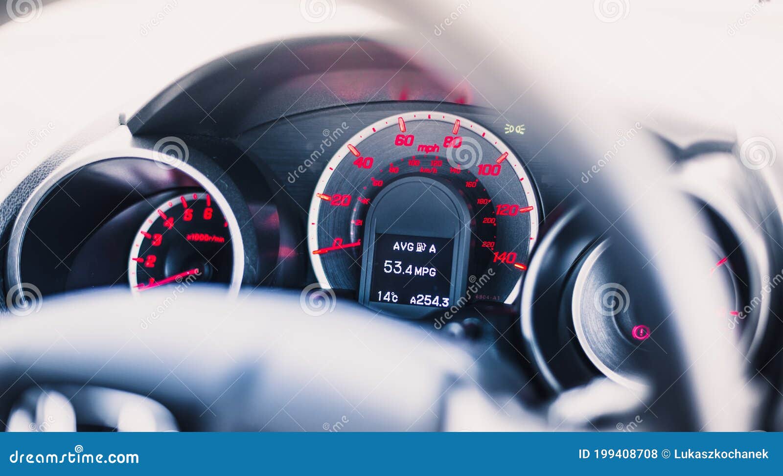 Red Digits of Speedometer on a Car Dashboard Stock Photo - Image of ...