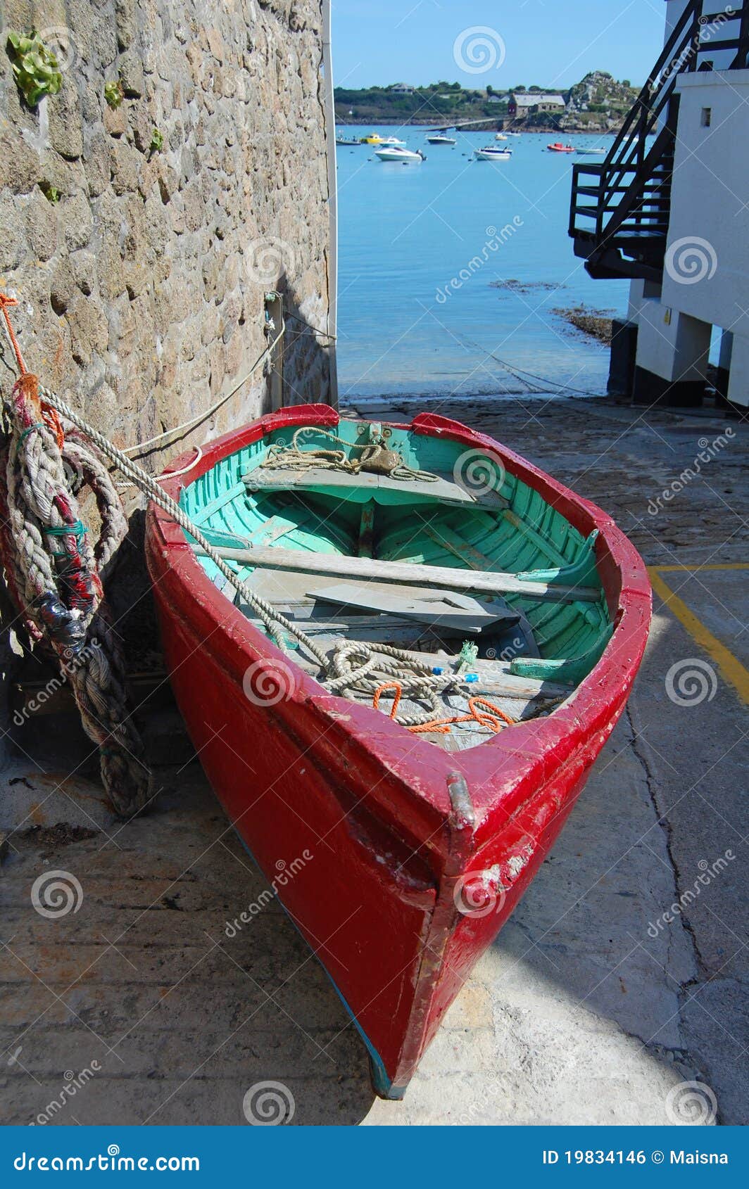 Red dinghy boat stock photo. Image of attraction, cornish - 19834146