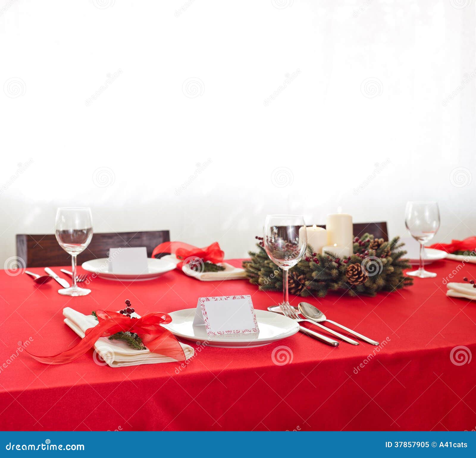 Red dinner table setup stock image. Image of interior - 37857905
