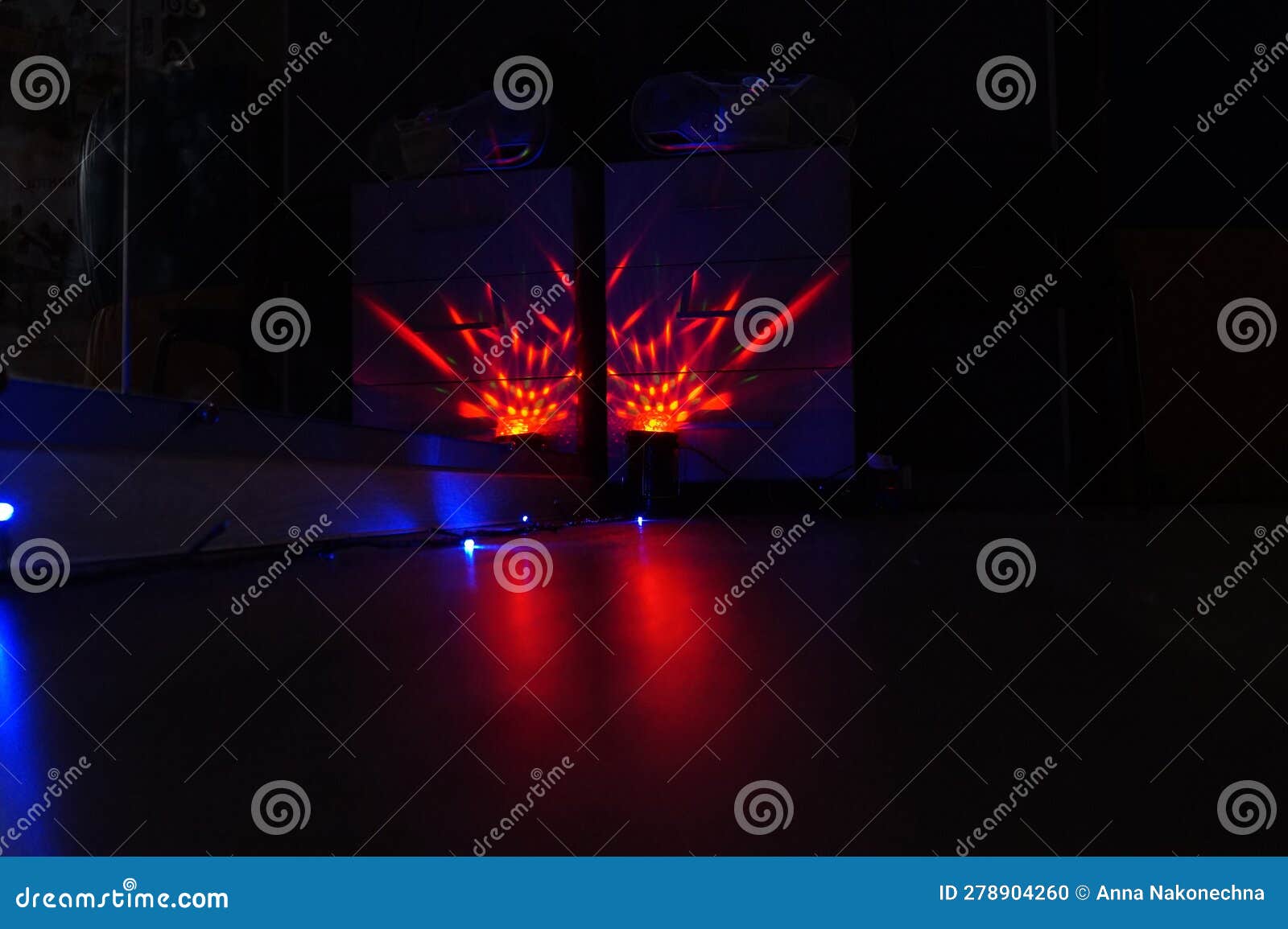 Red Disco Lights on the Wall and Mirror. Stock Photo - Image of ...