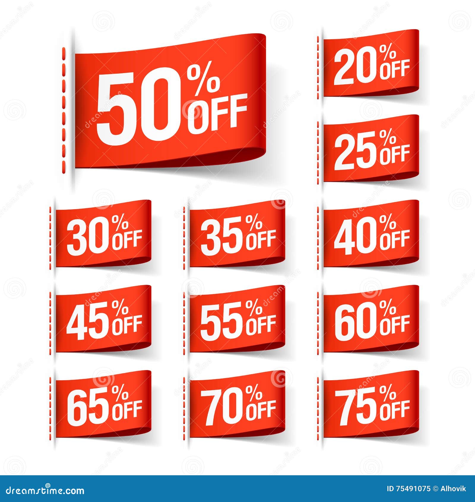 Red Discount Sale Label Set. Vector Tag, Promo Sign, Sticker With ...