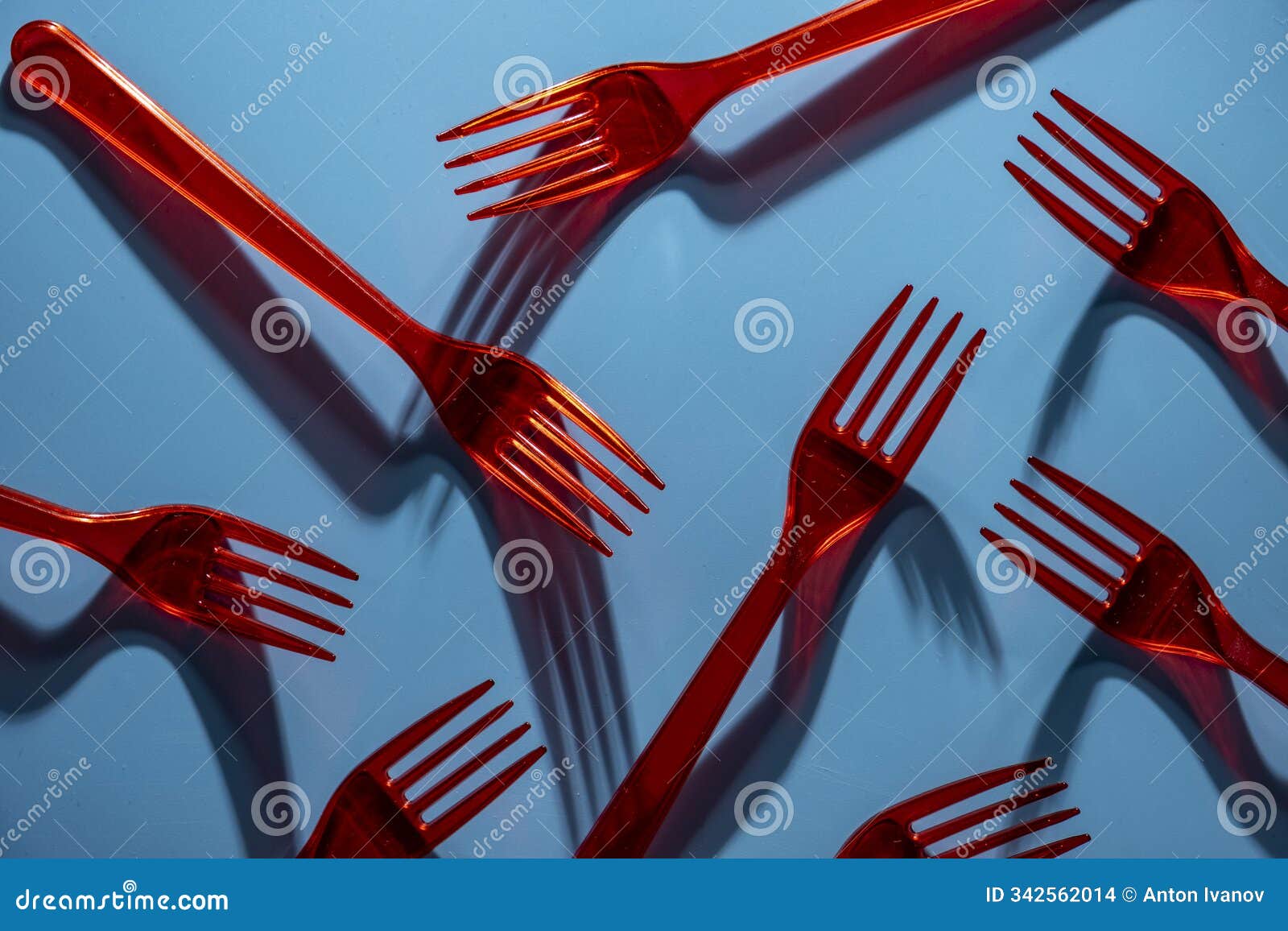 Red Disposable Forks on a Blue Background. Seamless Pattern. Stock ...