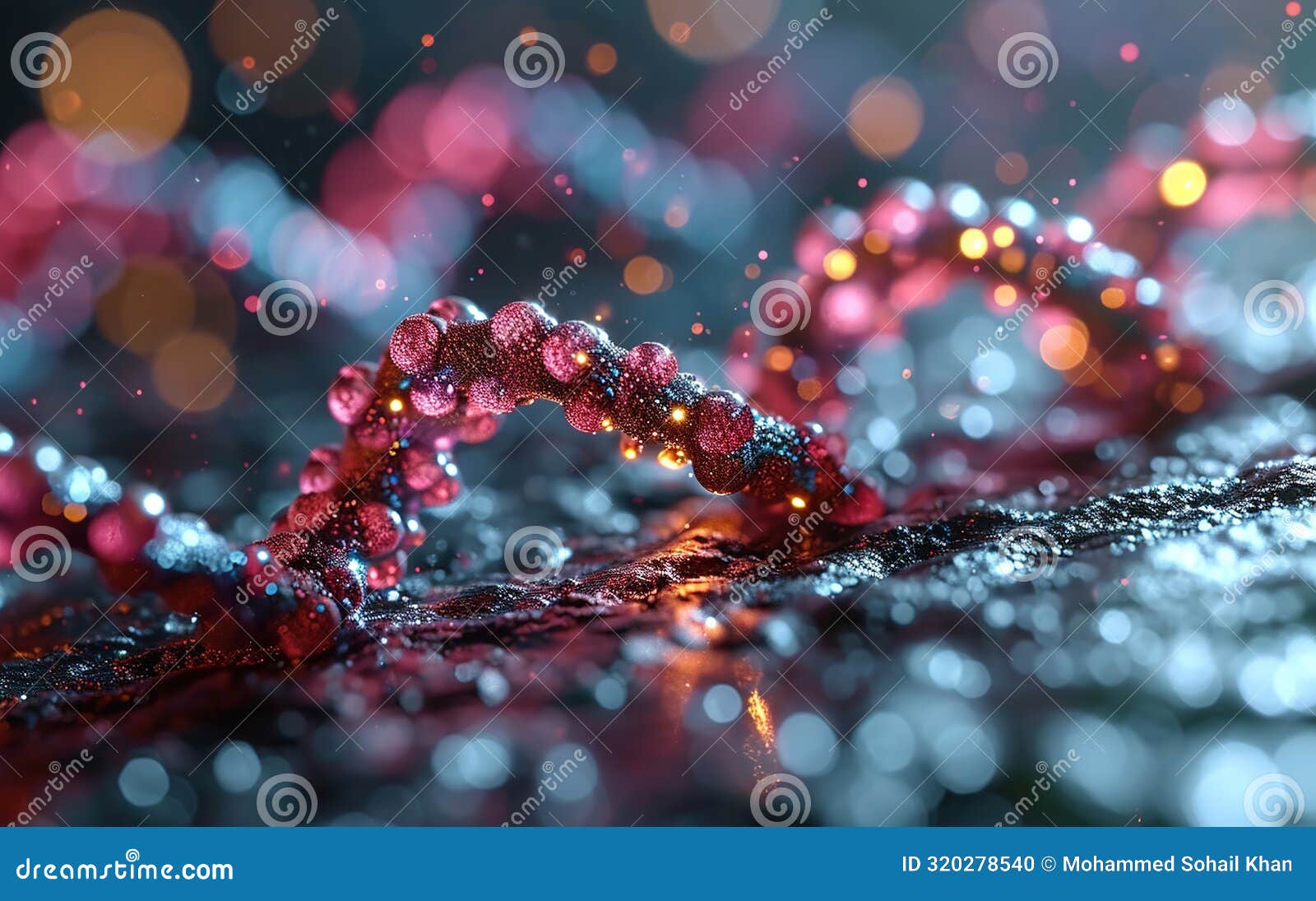 Red DNA Molecules on String 3D Model on Blurry White Background Stock ...