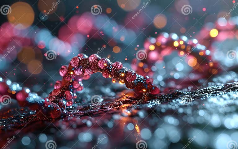 Red DNA Molecules on String 3D Model on Blurry White Background Stock ...