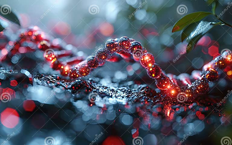 Red DNA Molecules on String 3D Model on Blurry White Background Stock ...