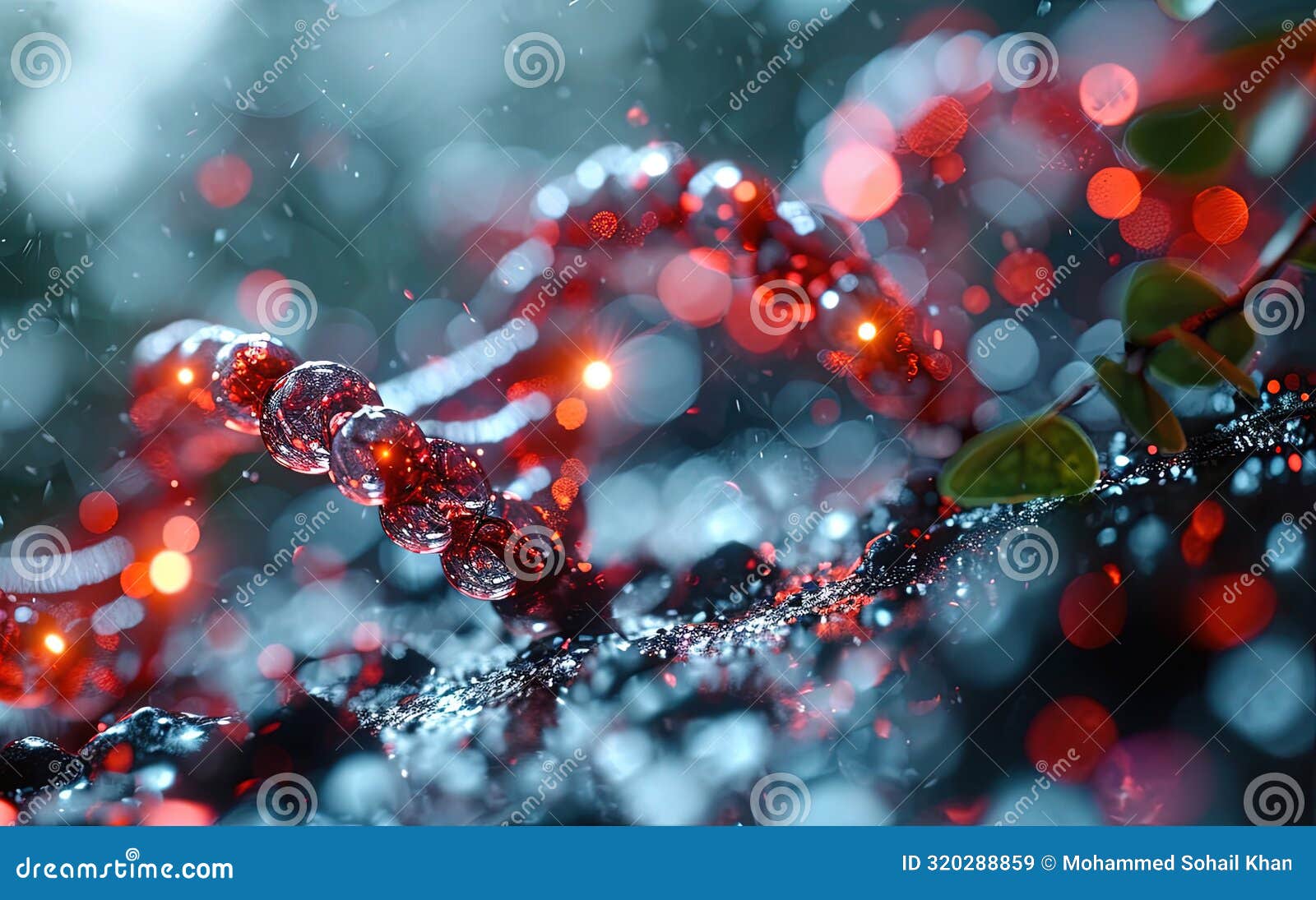 Red DNA Molecules on String 3D Model on Blurry White Background Stock ...