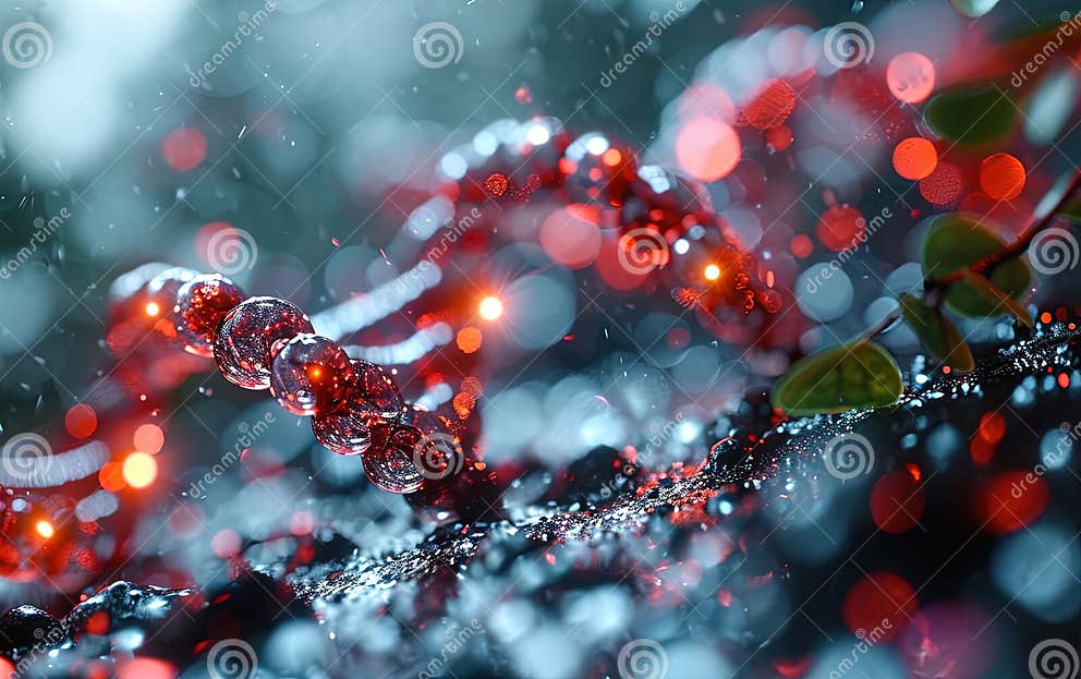 Red DNA Molecules on String 3D Model on Blurry White Background Stock ...
