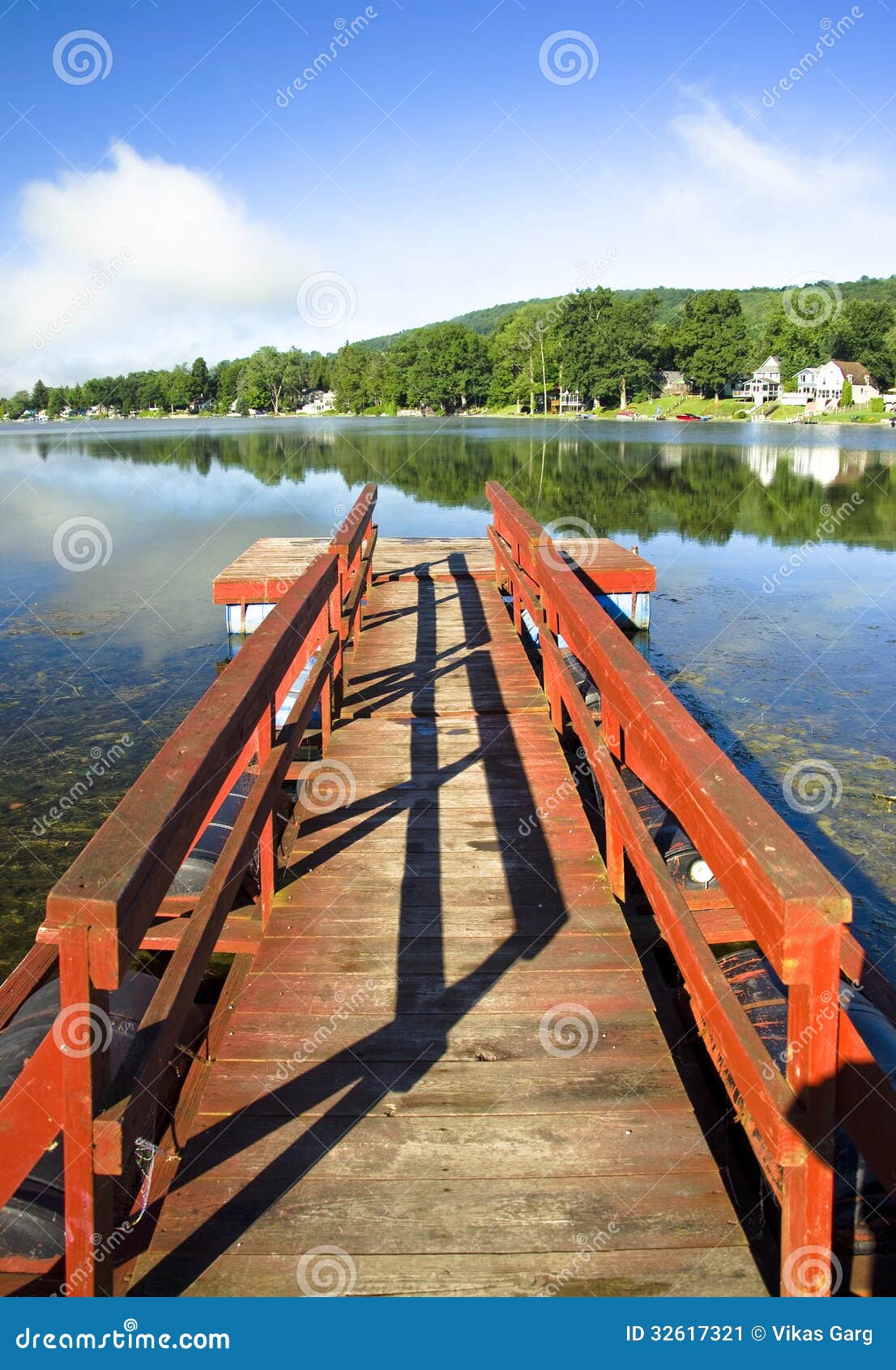 Red dock, beautiful lake stock image. Image of travel - 32617321