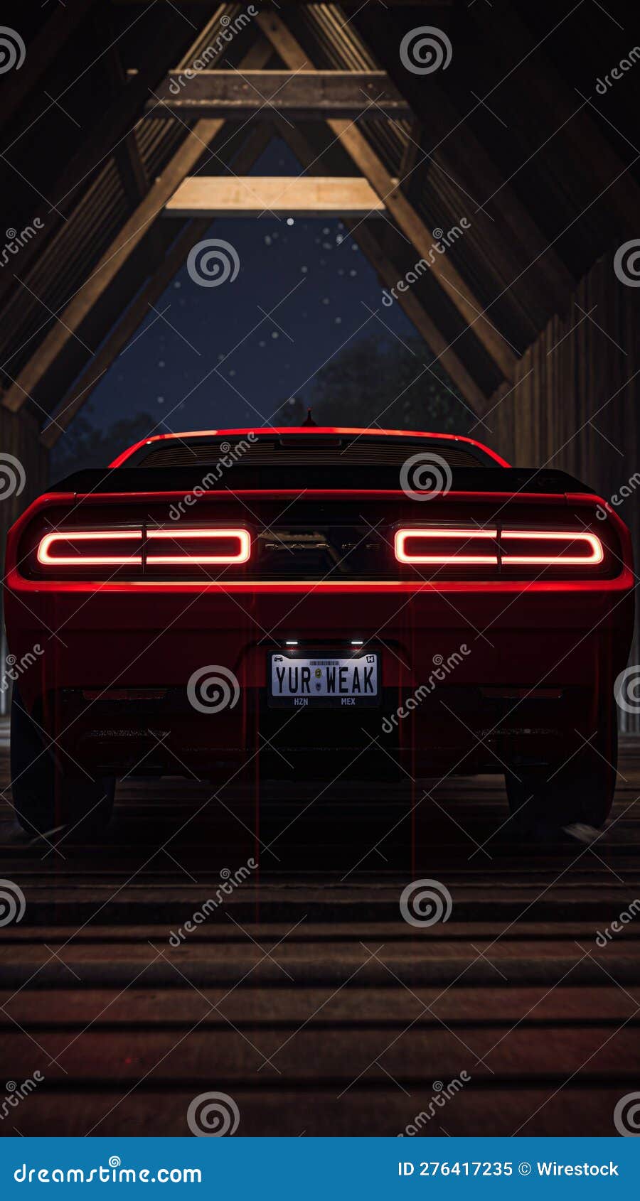 Red Dodge Charger Parked in Front of a Large Garage, Its Back End ...