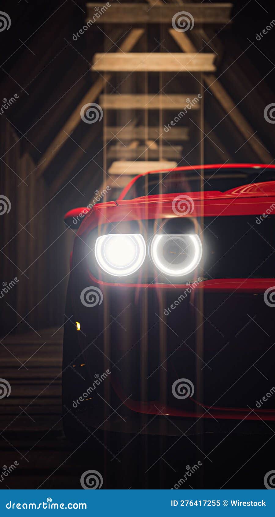 Red Dodge Charger Parked in Front of a Large Garage, Its Front Facing ...