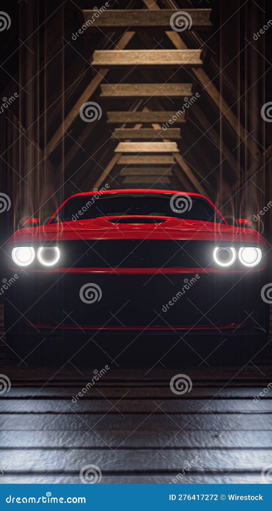 Red Dodge Charger Parked in Front of a Large Garage, Its Front Facing ...