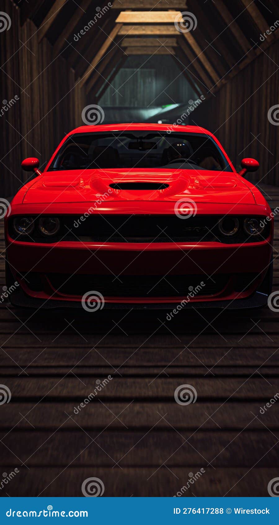 Red Dodge Charger Parked in Front of a Large Garage, Its Front Facing ...