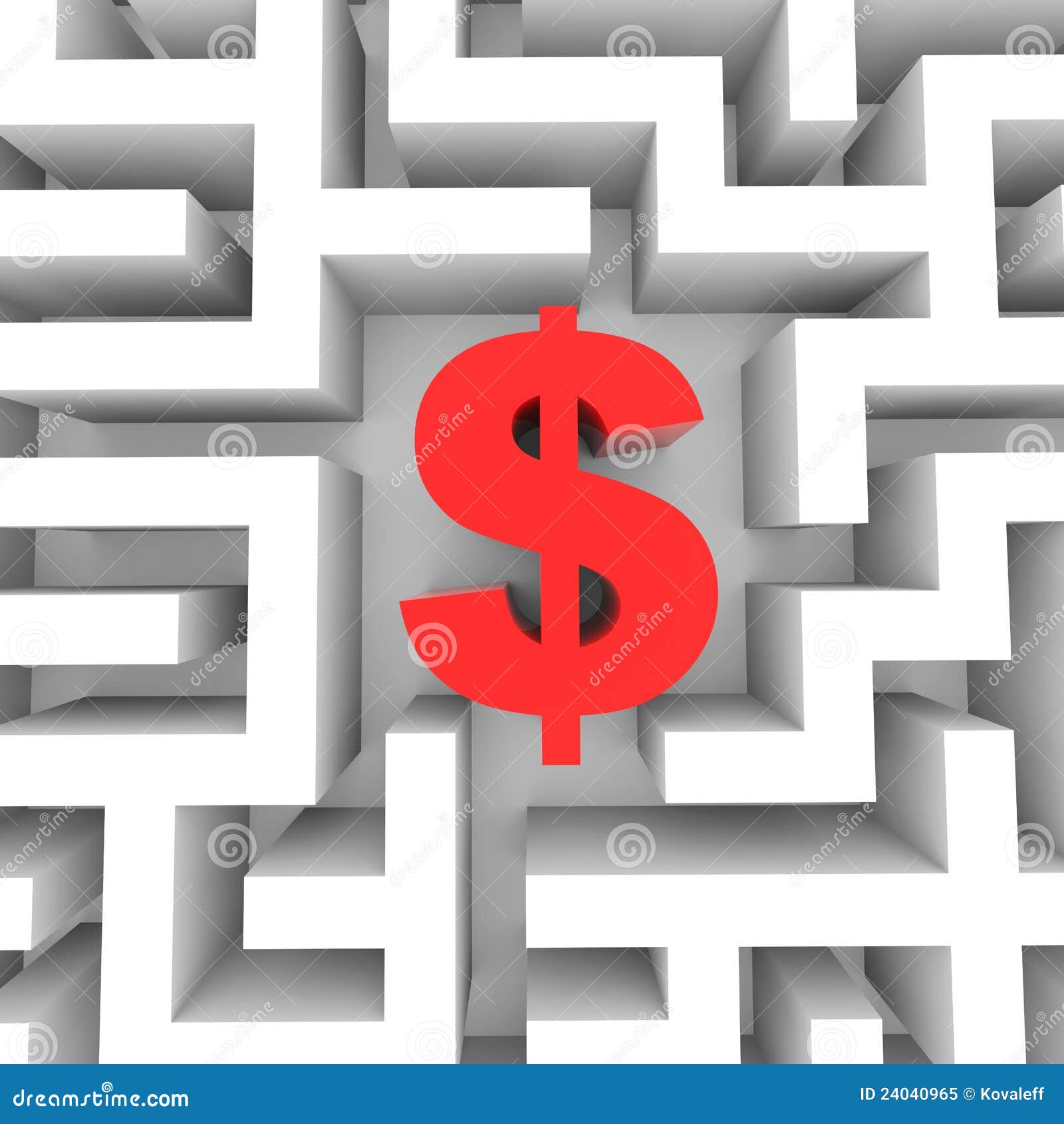 Red Dollar Sign into the Maze. Stock Illustration - Illustration of ...