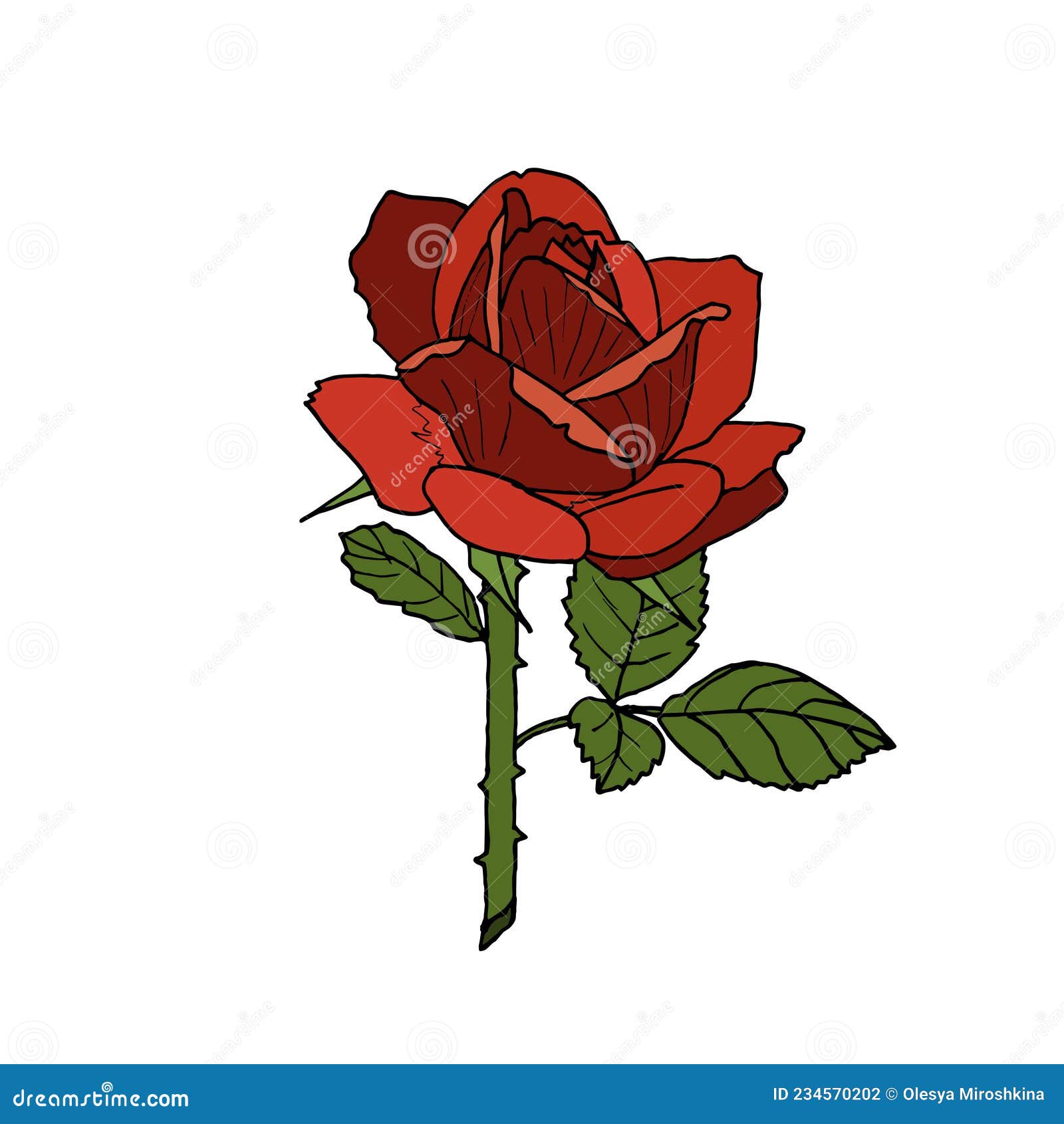 A Red Doodle-style Rose Isolated on a White Background. Stock Vector ...