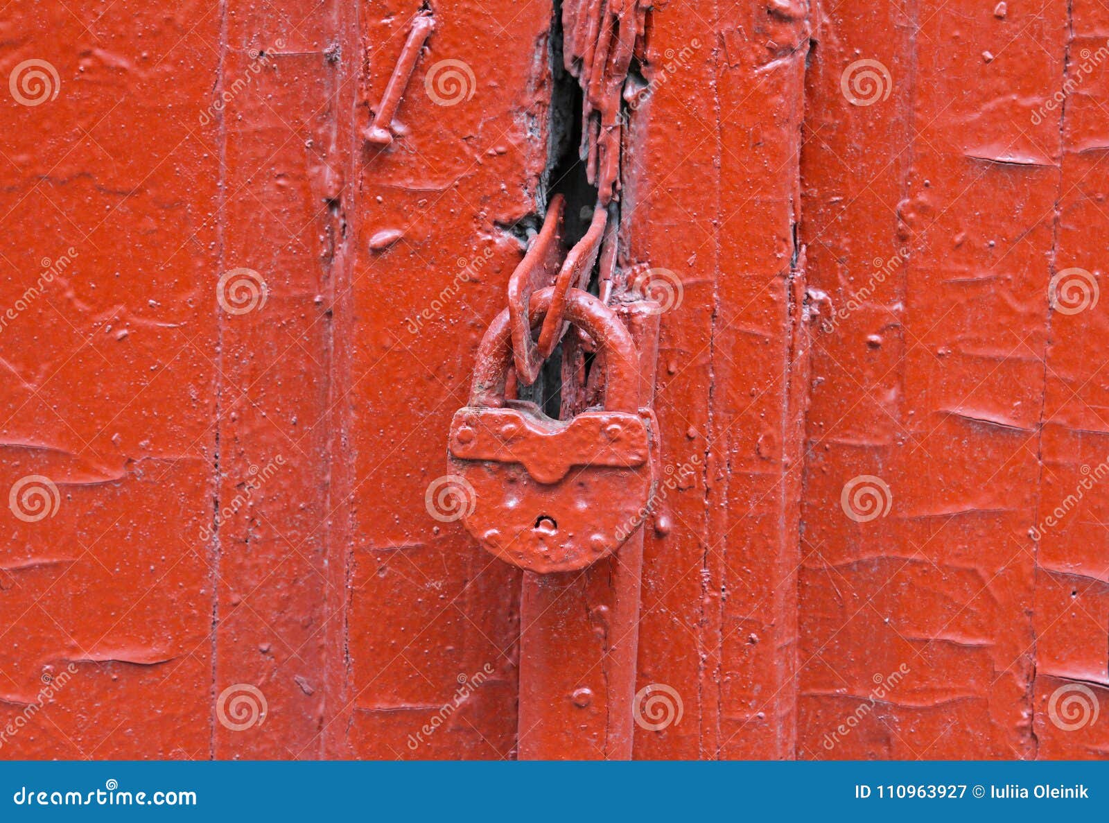 Red door with lock stock image. Image of abstract, crack - 110963927