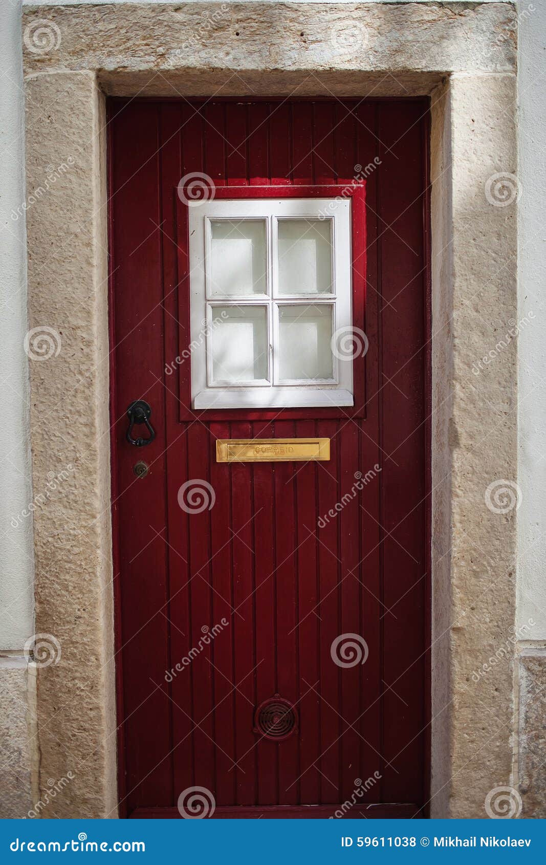 Red door with white window stock photo. Image of white - 59611038