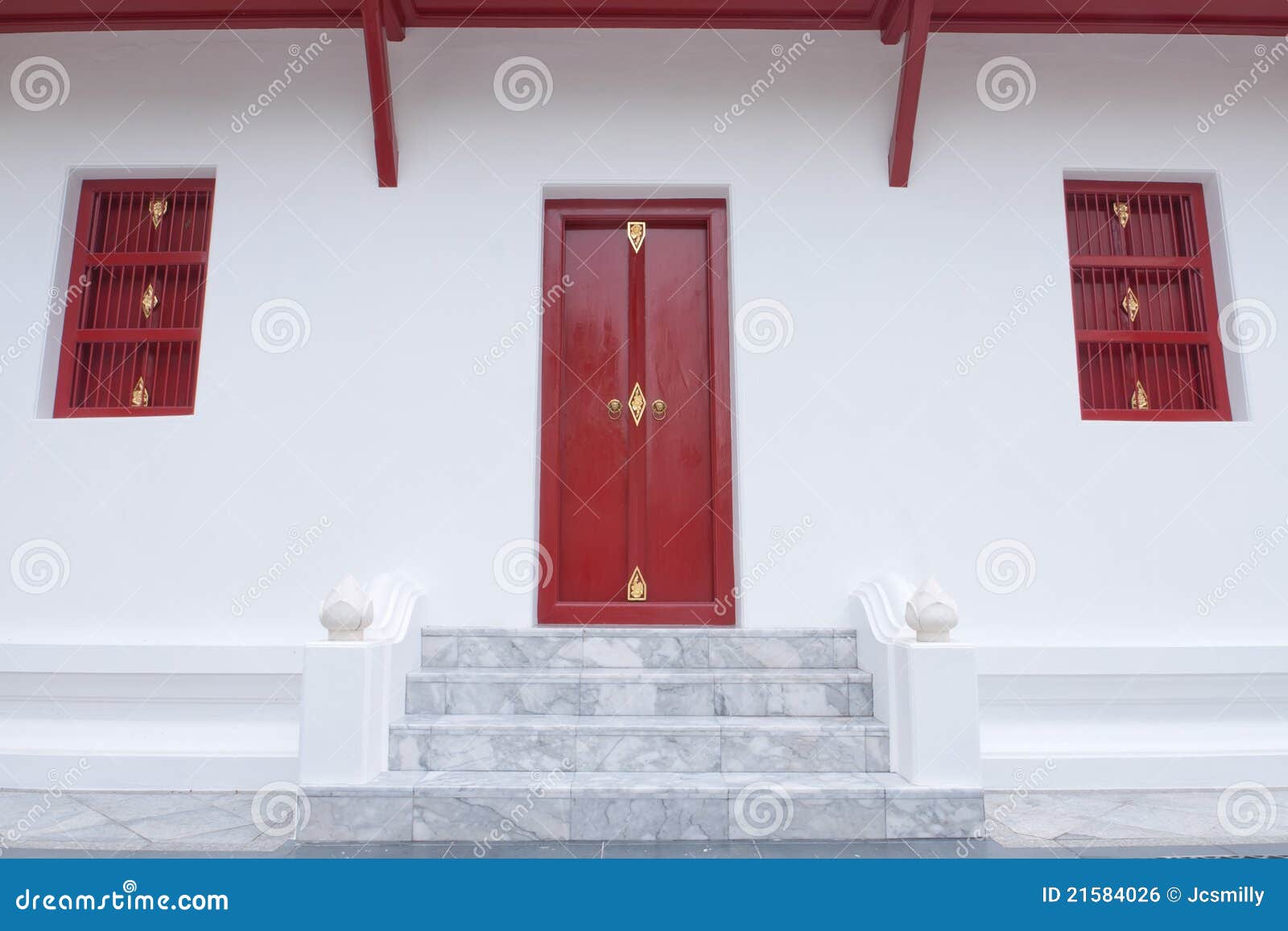 Red Door and Windows and Marble Step Stock Photo - Image of rectangle ...