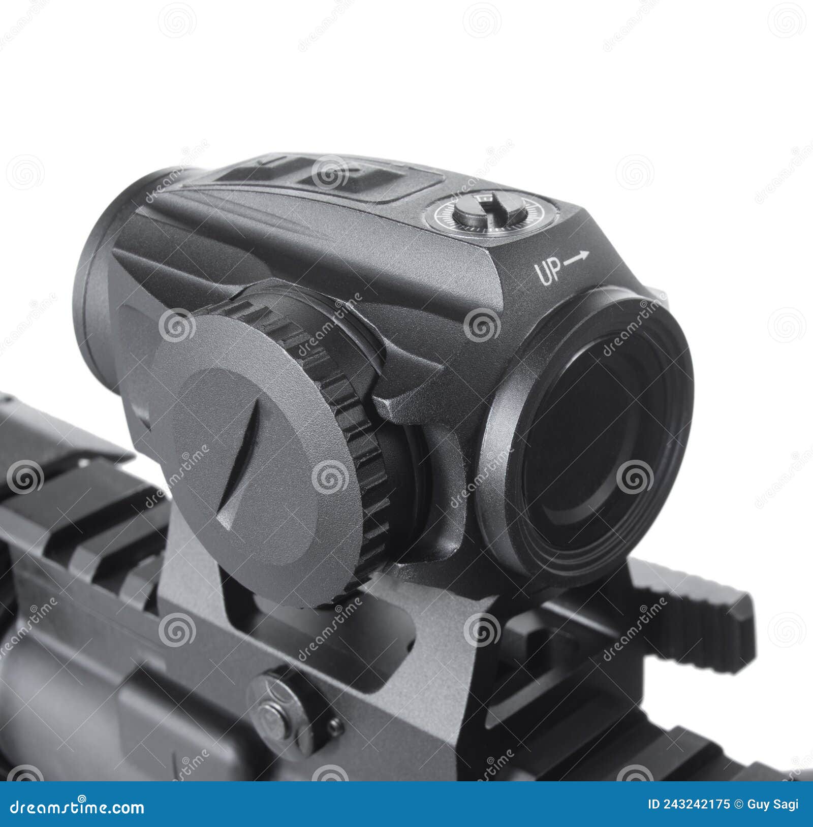 Red dot sight on an AR-15 stock image. Image of optic - 243242175