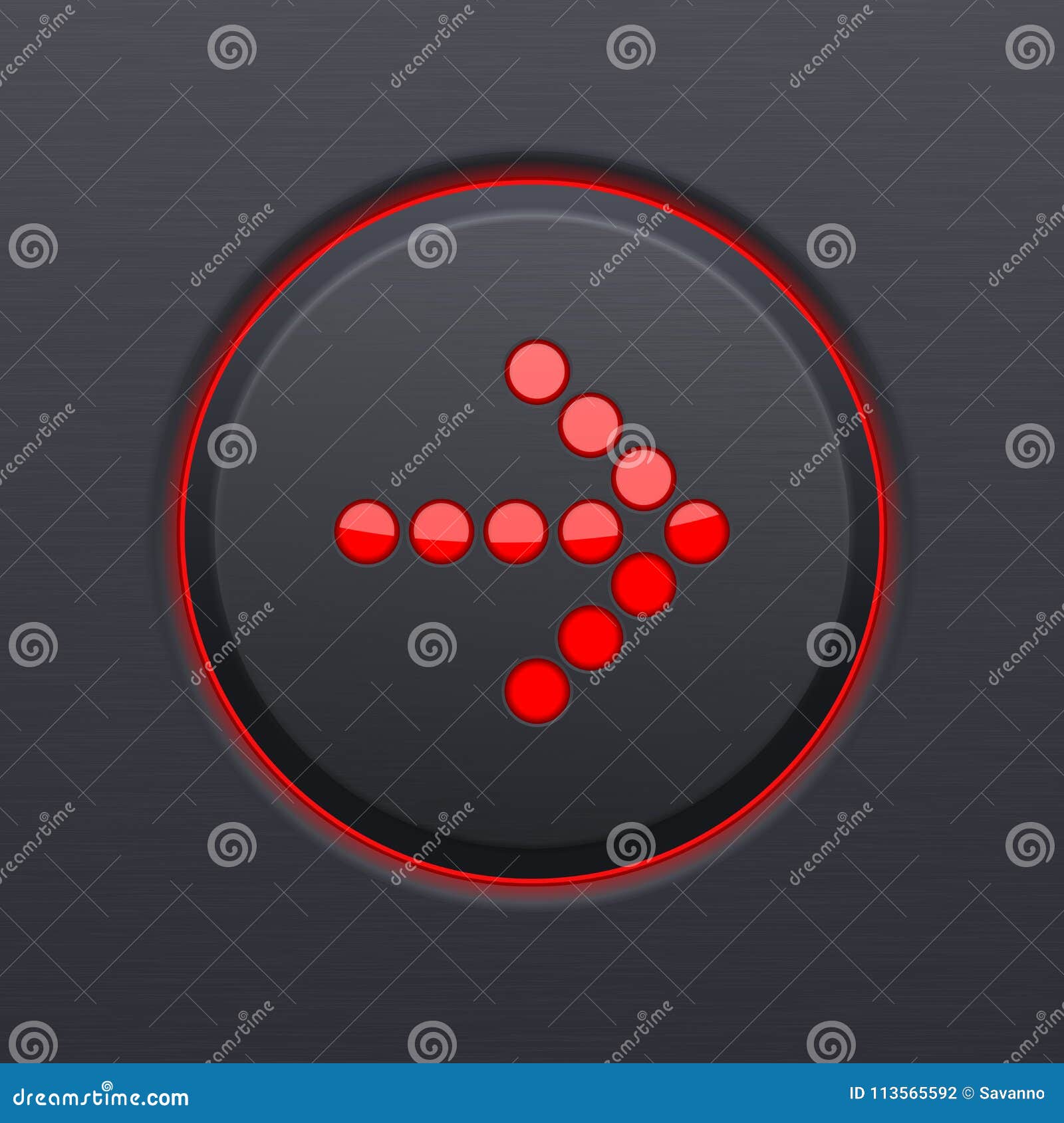 Red Dotted Arrow on Round Black Button Stock Vector - Illustration of ...