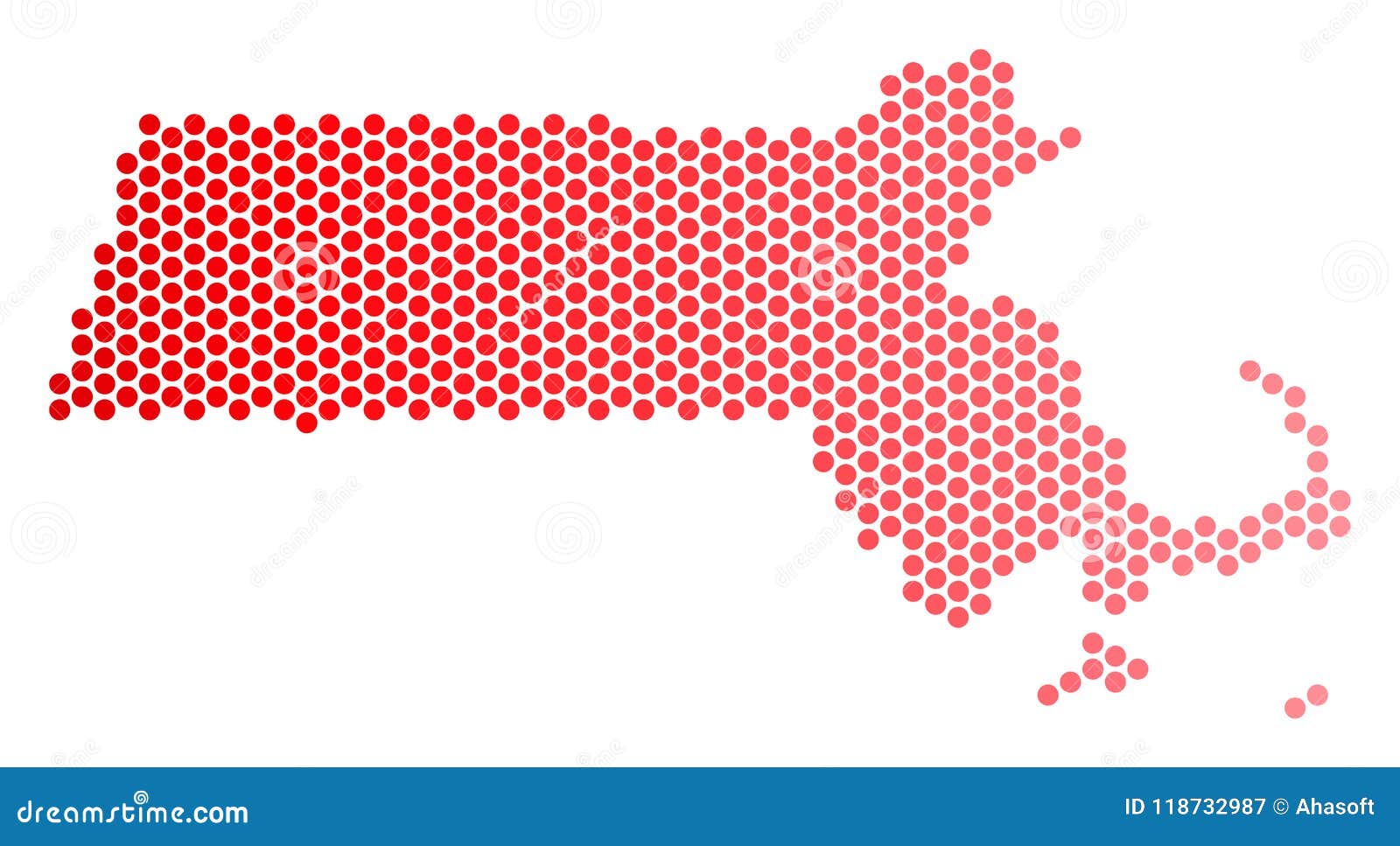 Red Dotted Massachusetts State Map Stock Vector - Illustration of ...