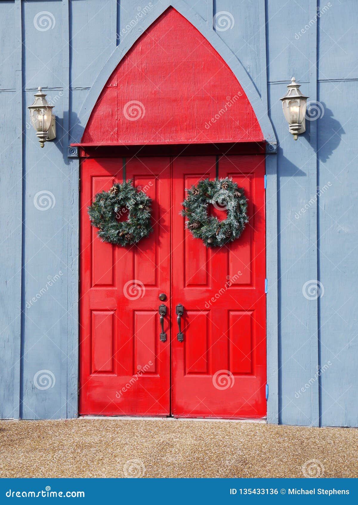 Red Double Doors stock photo. Image of siding, christian - 135433136