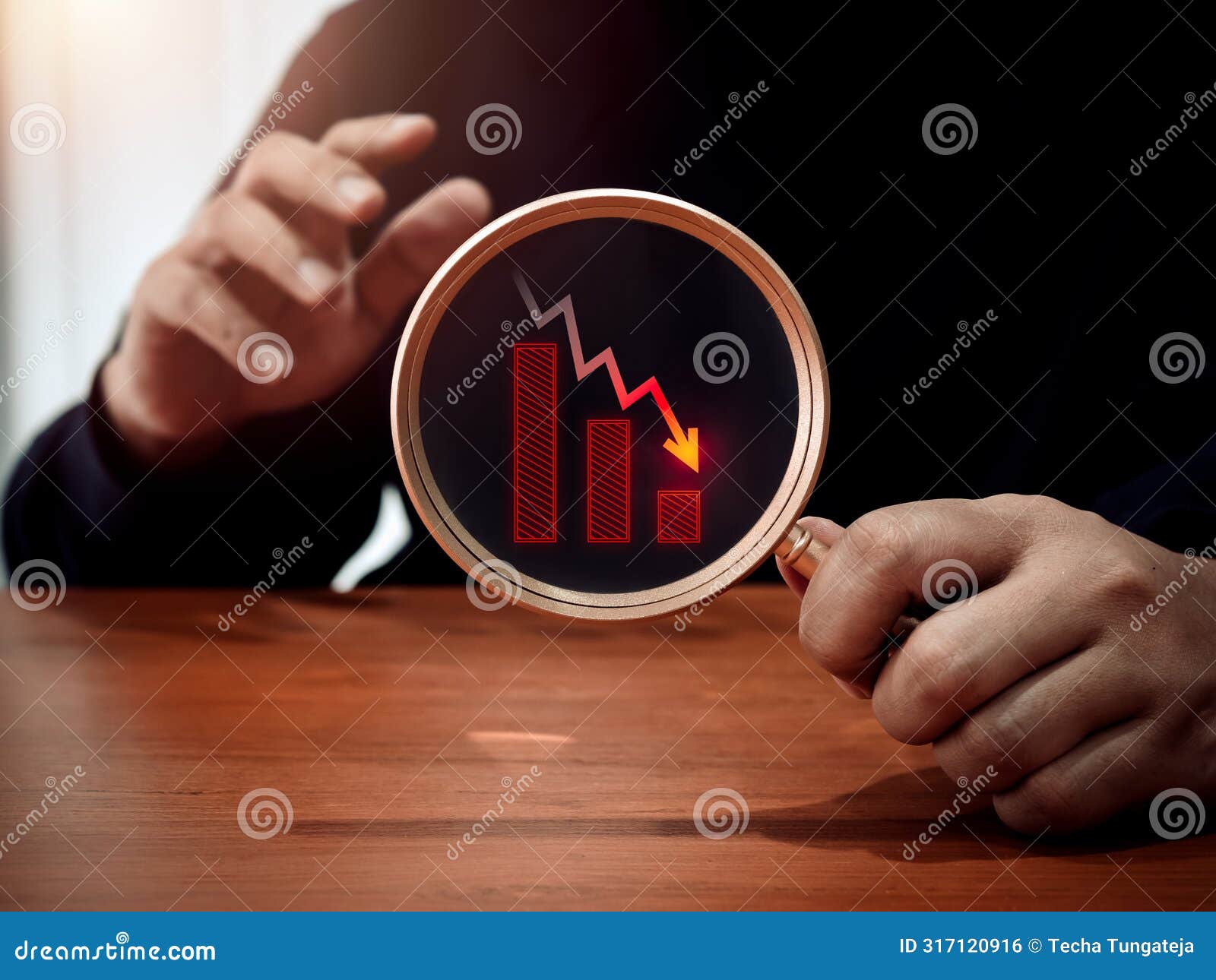 Red Down Arrow, Decrease Business Graph Down Step, Finance Diagram in ...