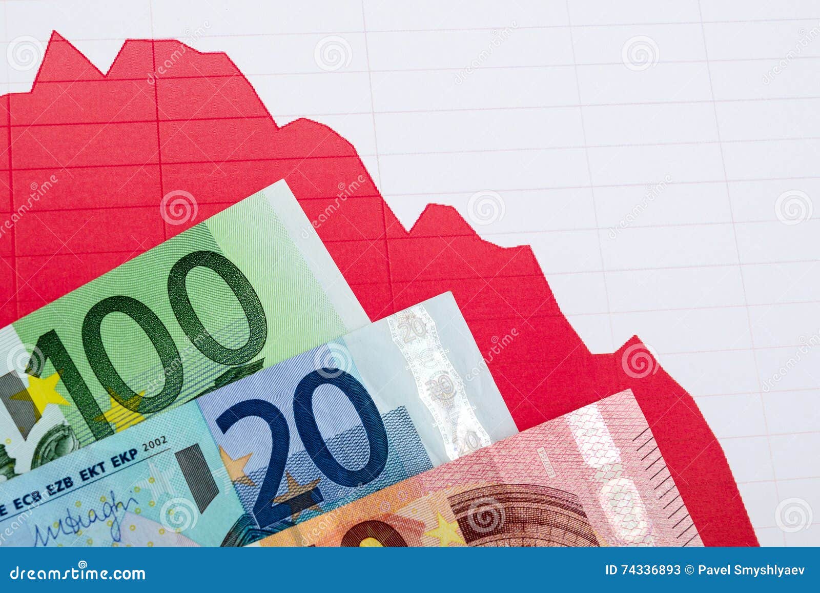 Red Down Trend Graph and Banknotes on Workplace Stock Illustration ...