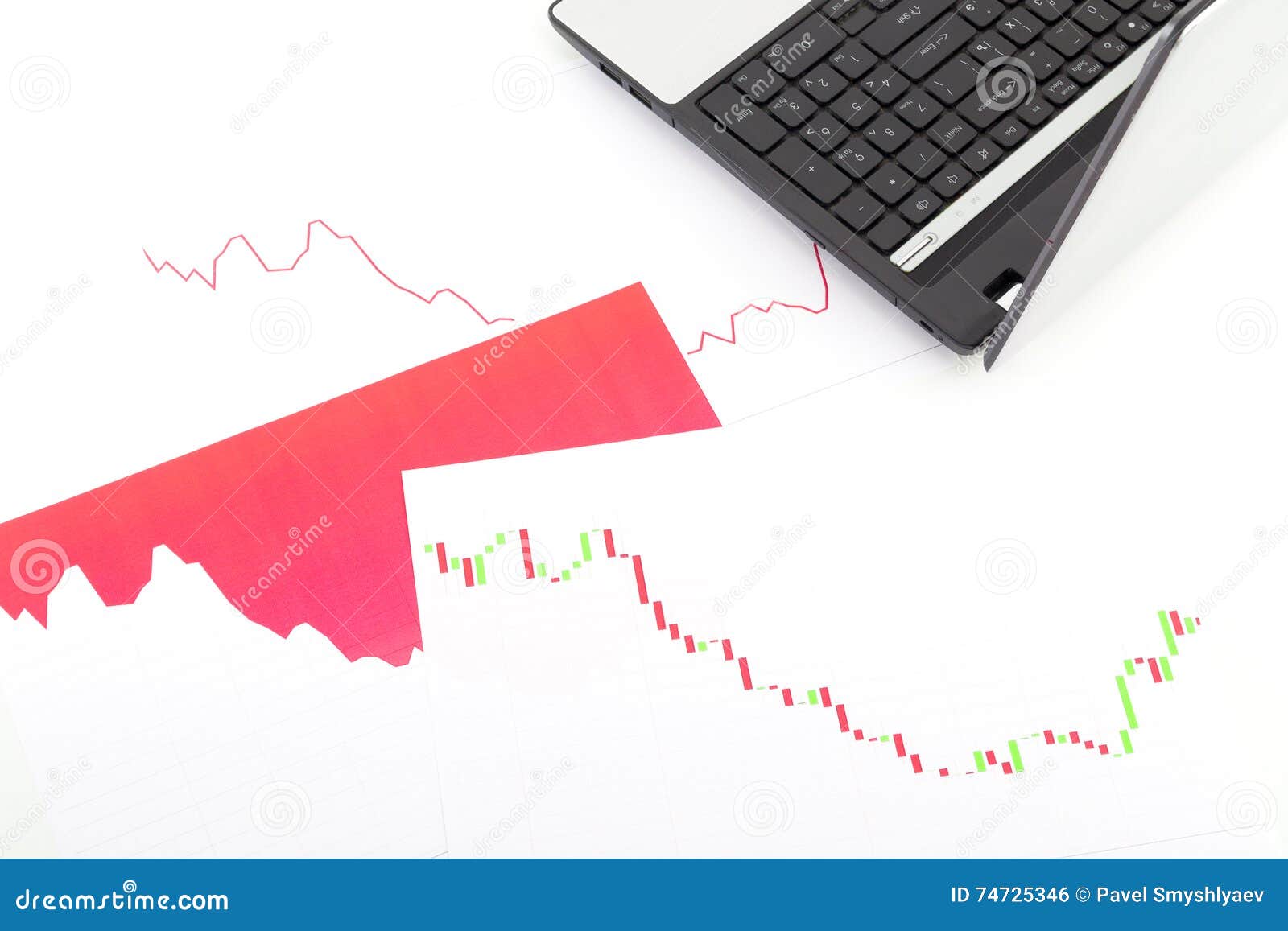 Red Down Trend Trading Charts and Laptop Stock Photo - Image of loss ...