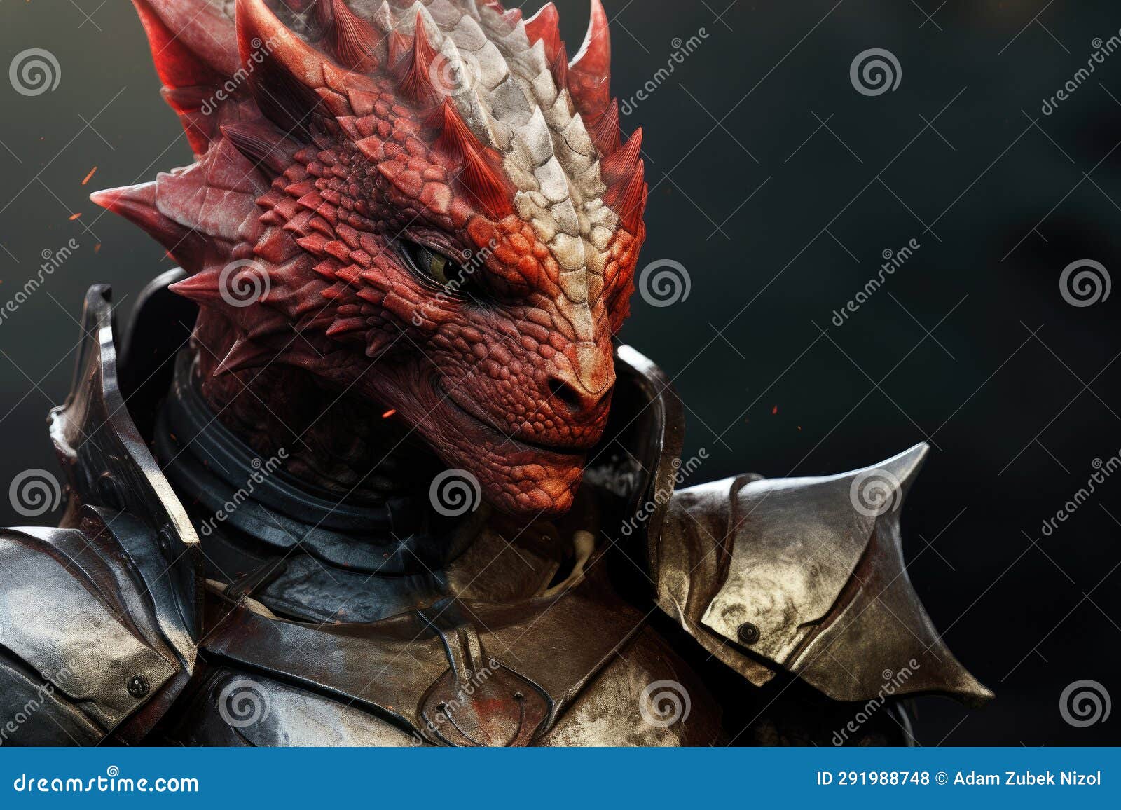 A red dragon in armor stock illustration. Illustration of armor - 291988748