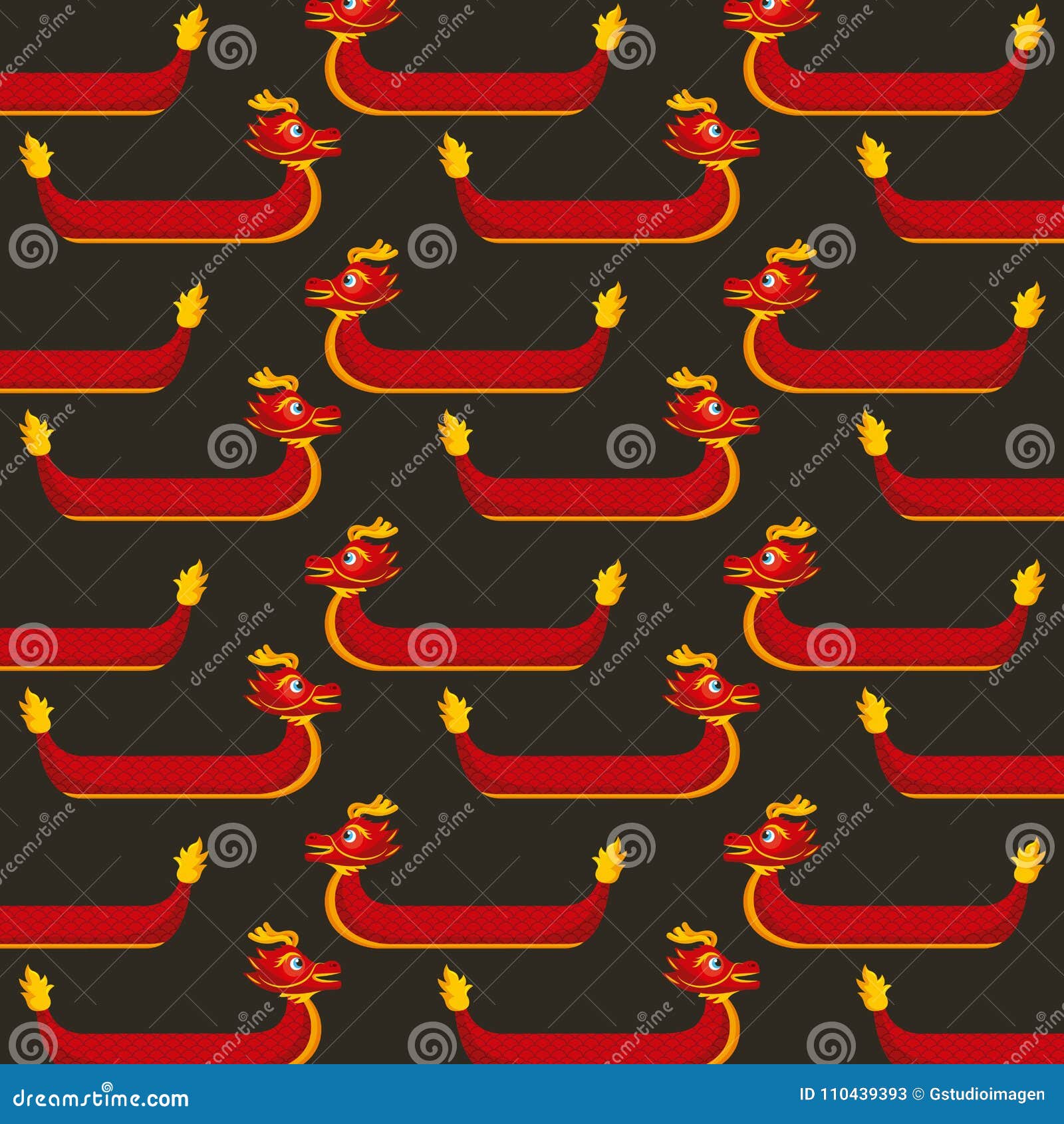 Red Dragon Boat Chinese Festival Pattern Stock Vector - Illustration of ...