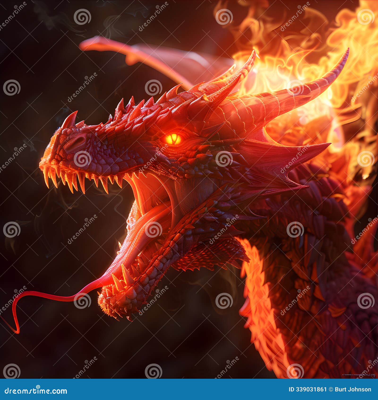Red Dragon Breathing Fire with Intense Gaze Stock Illustration ...