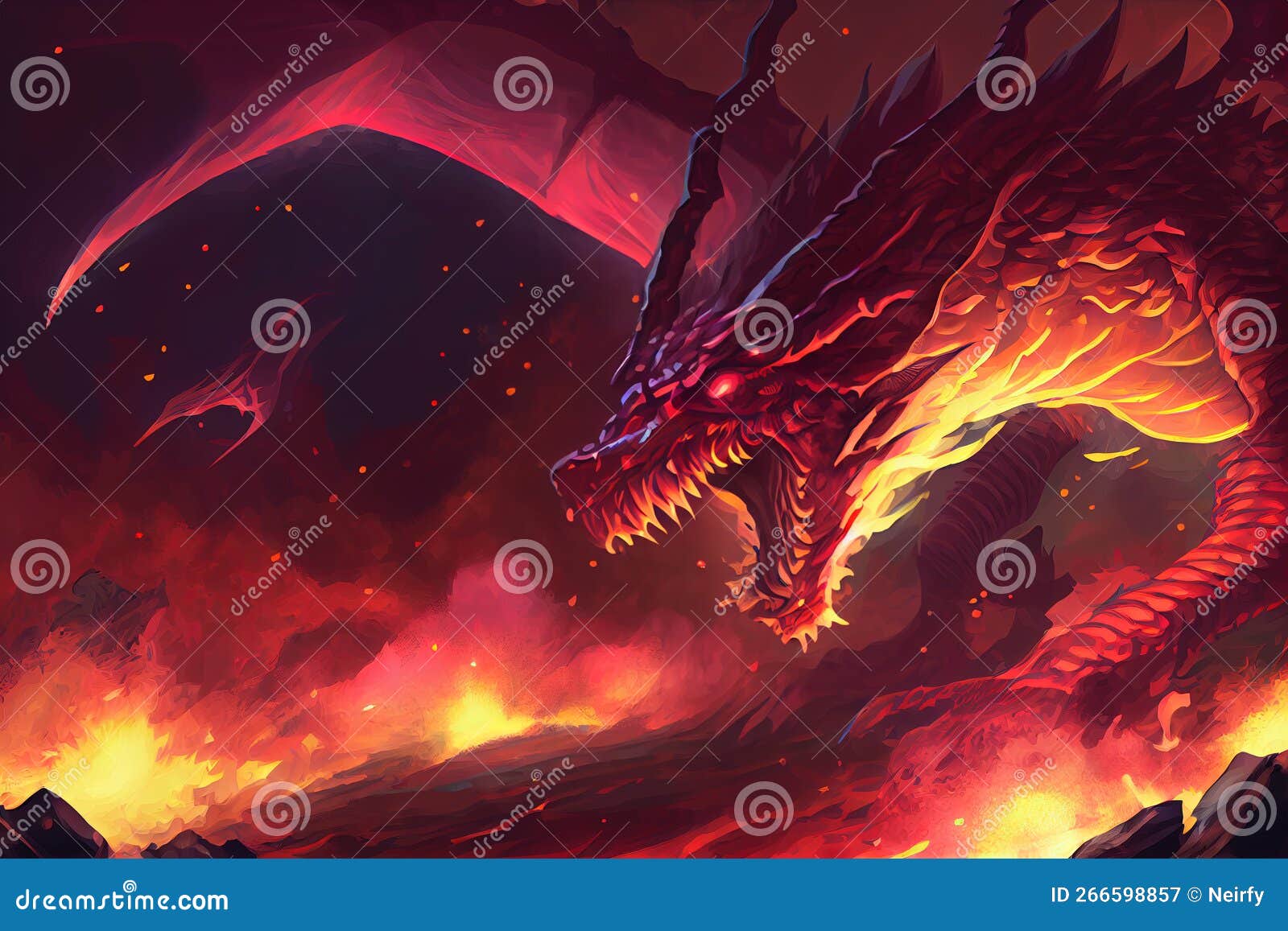 Red dragon with fire stock illustration. Illustration of concept ...