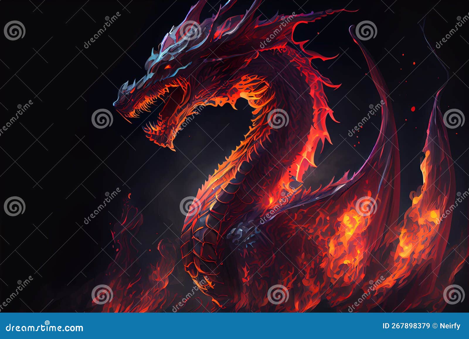 Red dragon with fire stock illustration. Illustration of fantasy ...