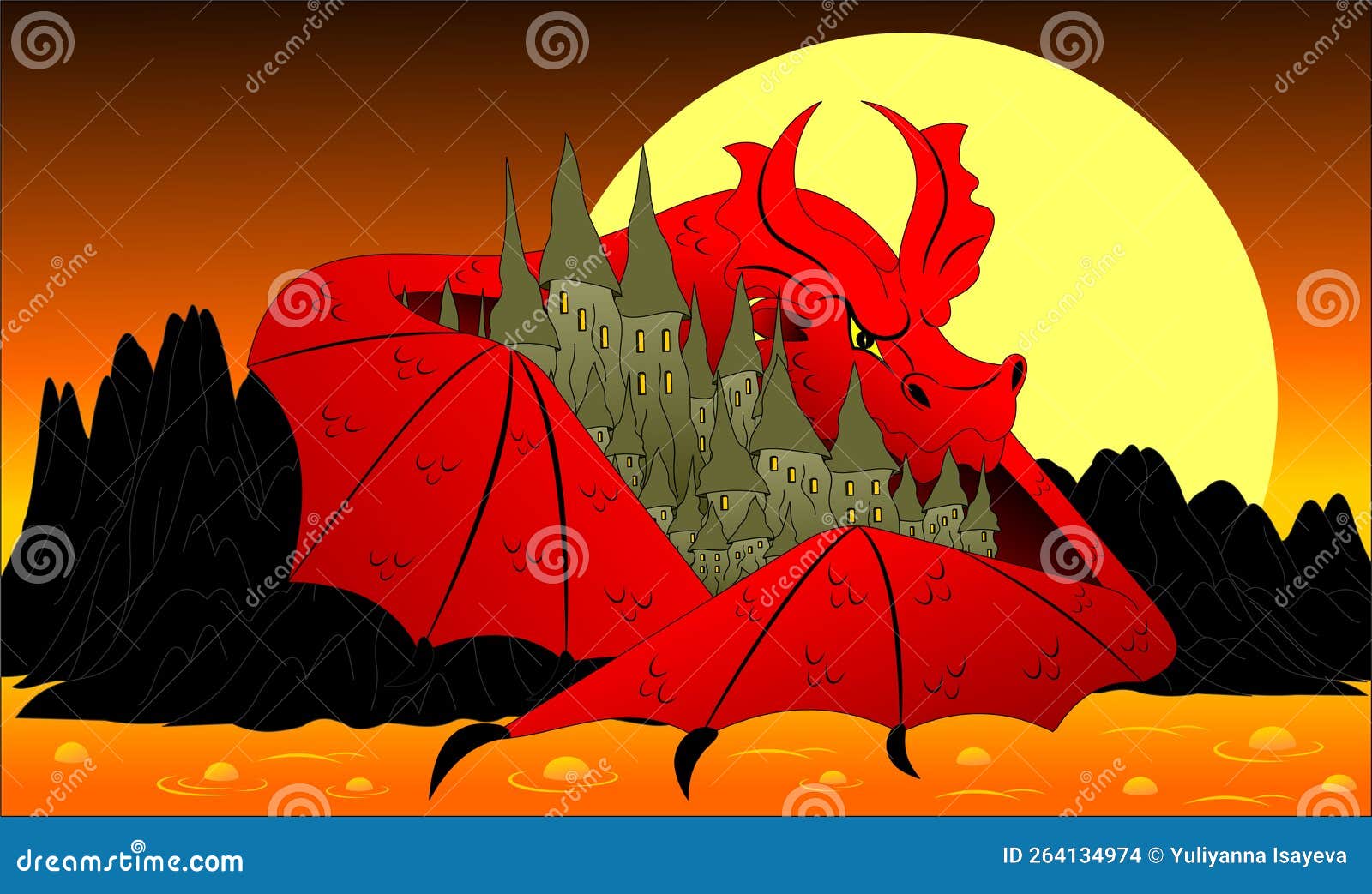 Red Dragon Guarding the Castle Stock Vector - Illustration of medieval ...